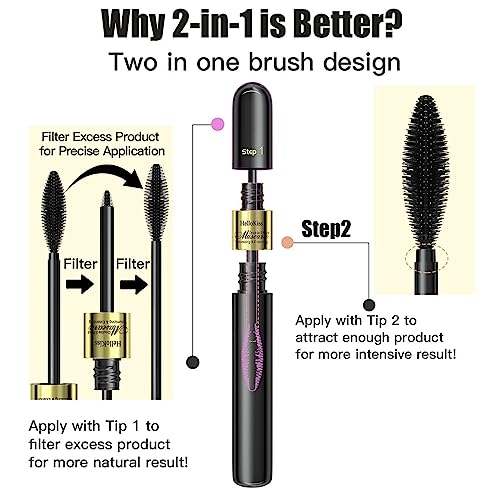 Vibely Mascara, 2 In 1 Thrive Mascara for Natural Lengthening & Thickening Effect, Mascara Waterproof No Clumping Magic 4D Silk Fiber Lash Mascara, Mascara Black Volume and Length Telescopic Mascara (01)