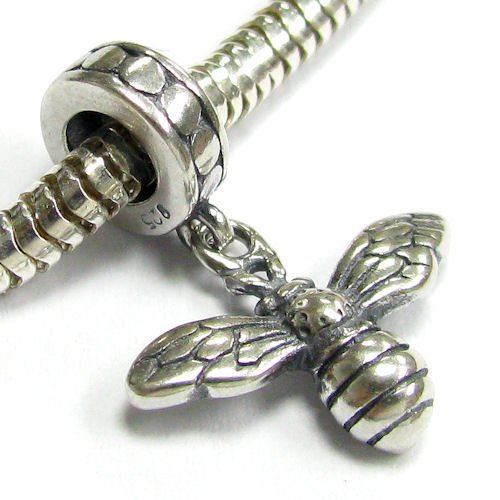 Queenberry Sterling Silver Honey Bee European Style Dangle Bead Charm