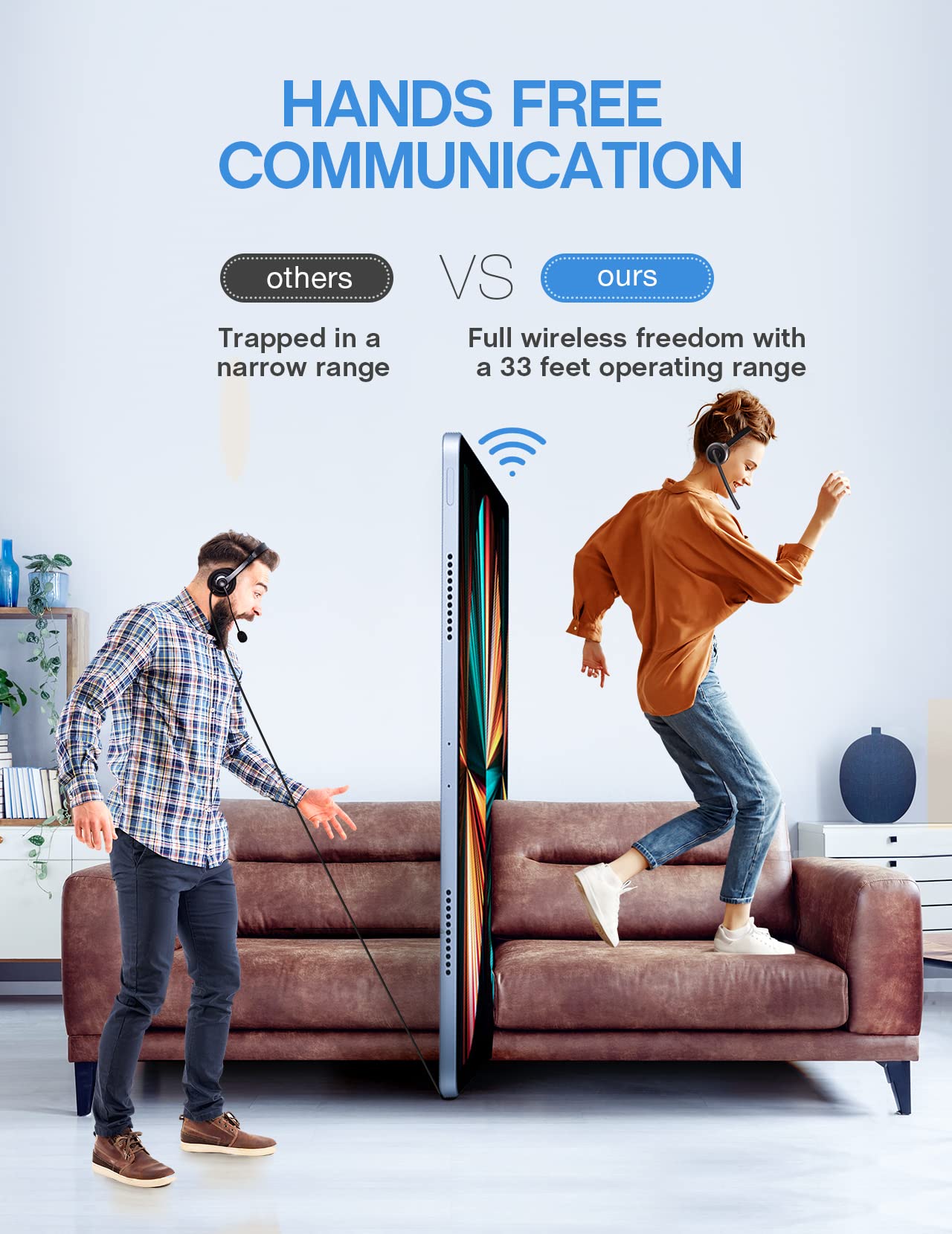 Wireless Cell Phone Headset with Charging Station, 270° Rotatable Boom Mic, Noise Cancelling, Dual Mode, On-Ear Wireless Headset with Microphone for Office, Call Center, Trucker, Remote Work.