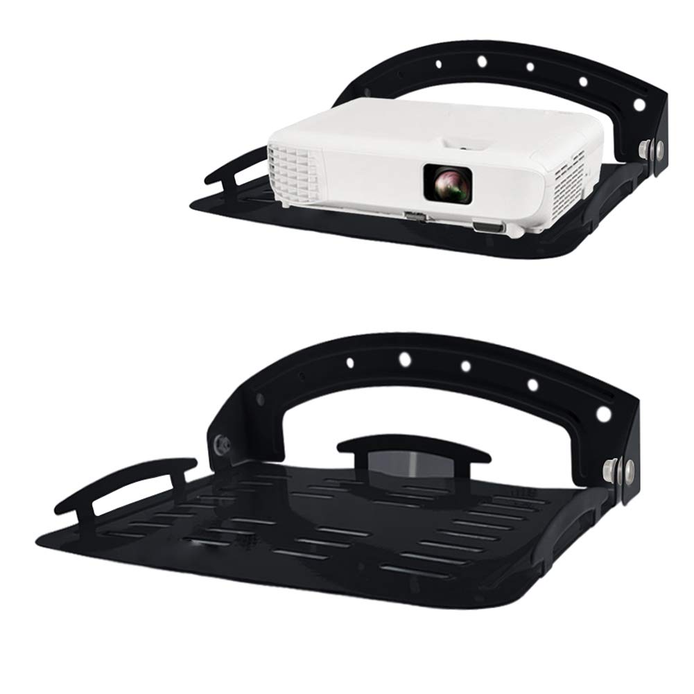 Small Wall Shelf, Floating Shelf,NO Drilling Projector Wall Mount - Loading Capacity 4.4lbs, 90 Degree Foldable, Used for Media Boxes, Game Consoles, Routers, Projectors and Sounds (Black)