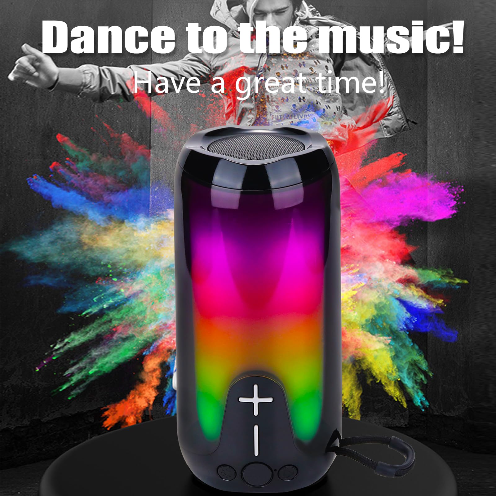 TGUCITESEN Bluetooth Wireless Speaker LED Color Light Speaker Outdoor Speaker Subwoofer Wireless Speaker Bluetooth 5.3 TWS/TF Card/USB/AUX, for Party, Camping, Outdoor, etc. (Black)
