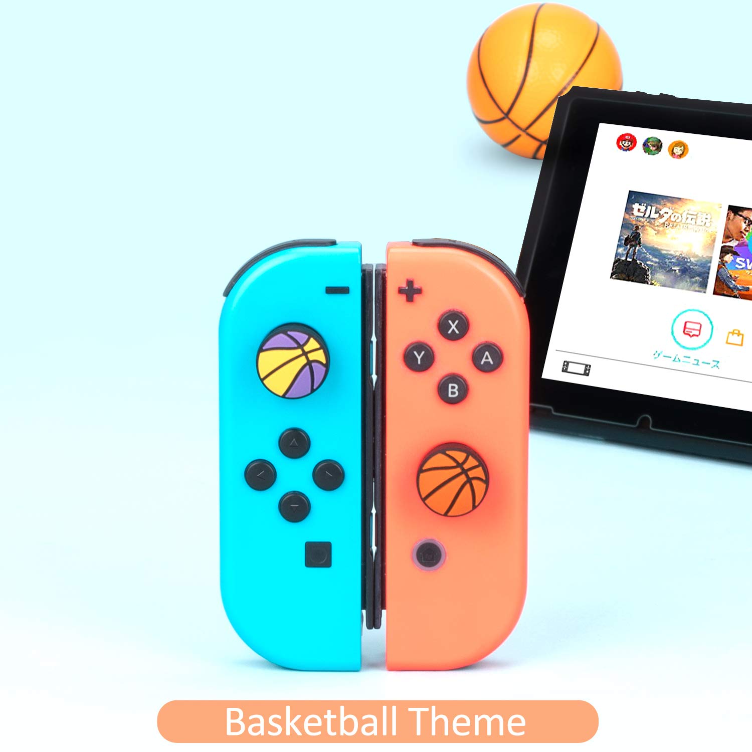 Switch Thumb Grips Caps 4 PCS Basketball for Nintendo Joycon Grip Caps Analog Stick Button Cover