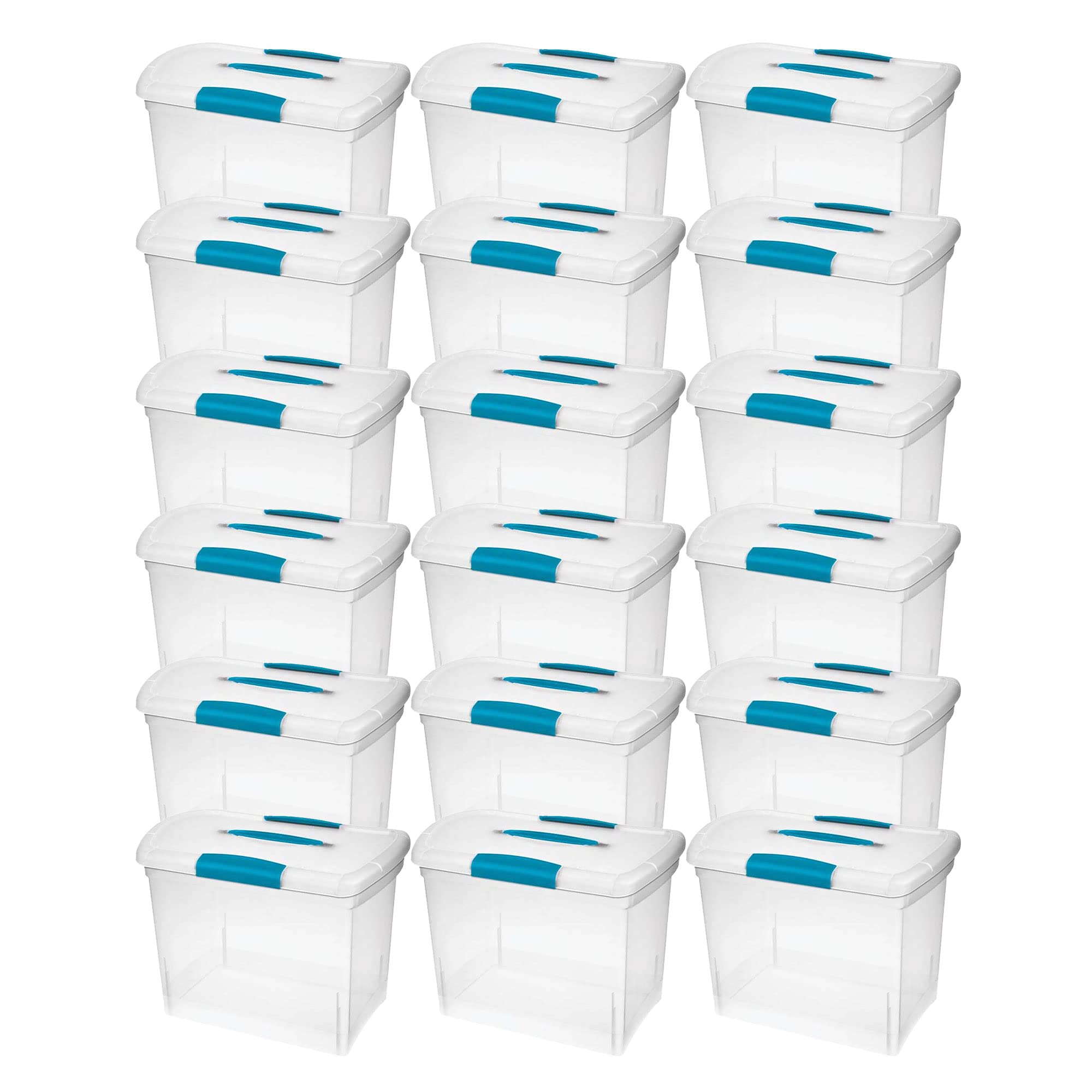 Sterilite Large Nesting ShowOffs, Stackable Small Storage Bin with Latching Lid and Handle, Plastic Container to Organize Office Files, Clear, 18-Pack