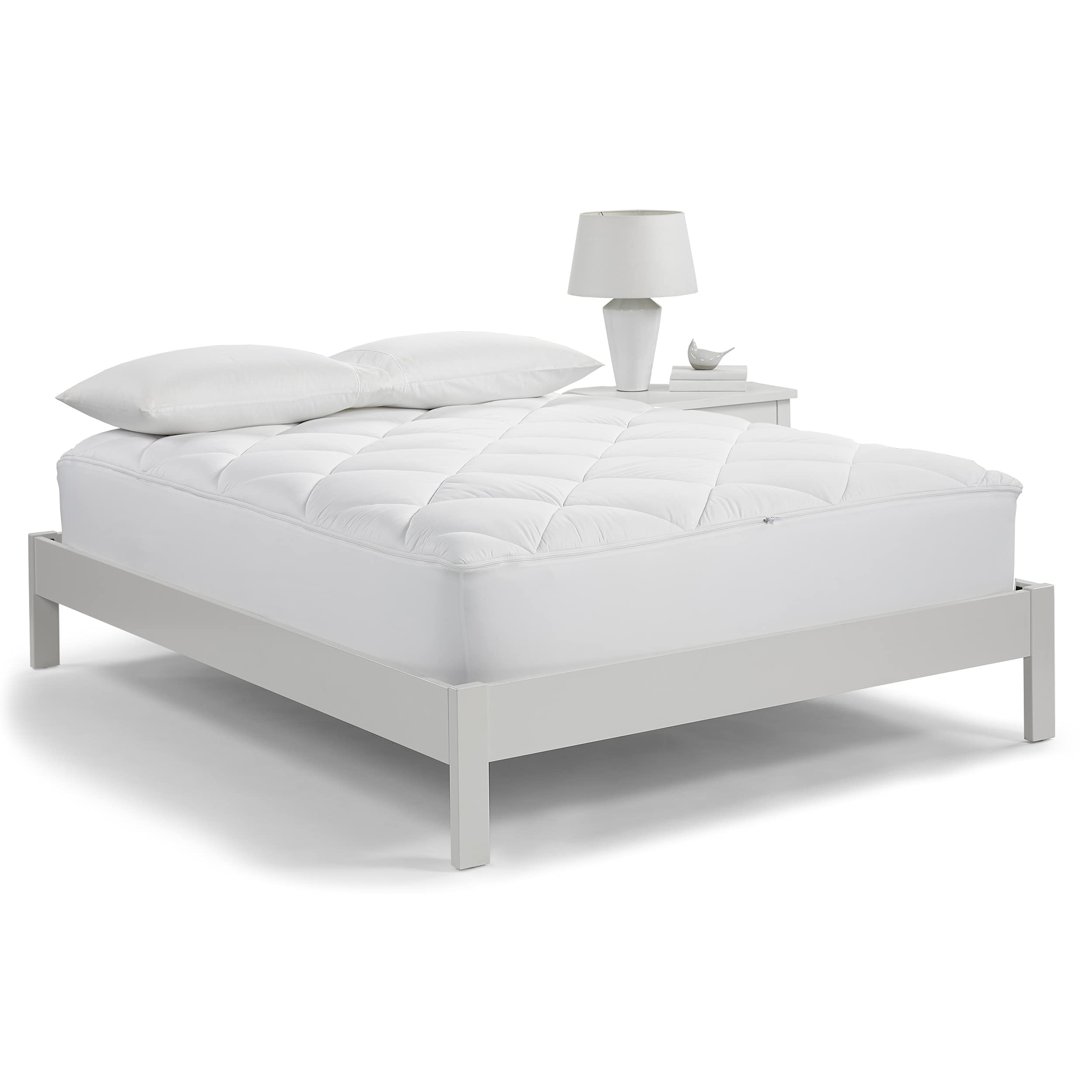 Serta Luxury Firm Fiber Fill Cooling Fitted Mattress Pad Cover, Cal King, White