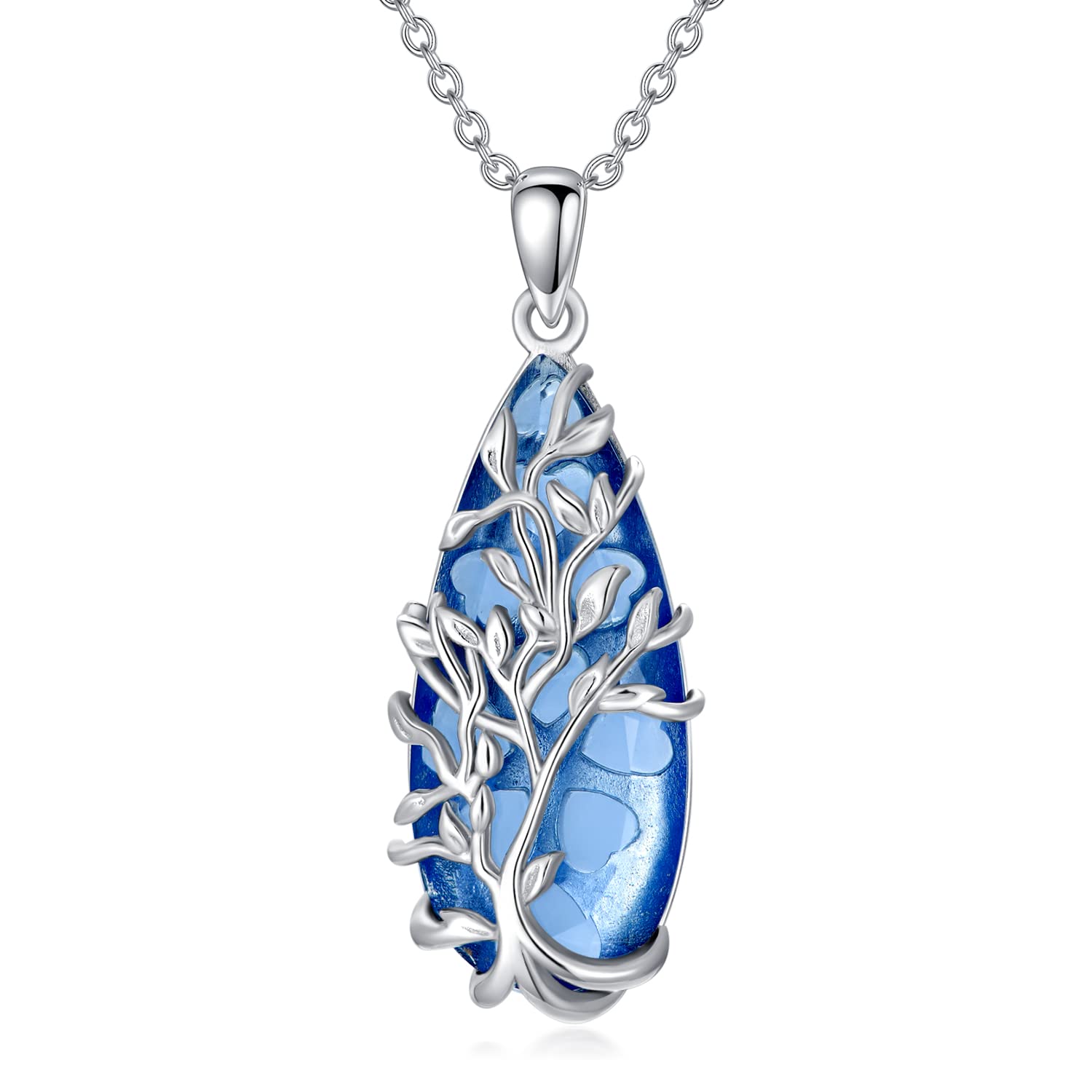 Tree Of Life Aquamarine Necklace 925 Sterling Silver March Birthstone Necklace