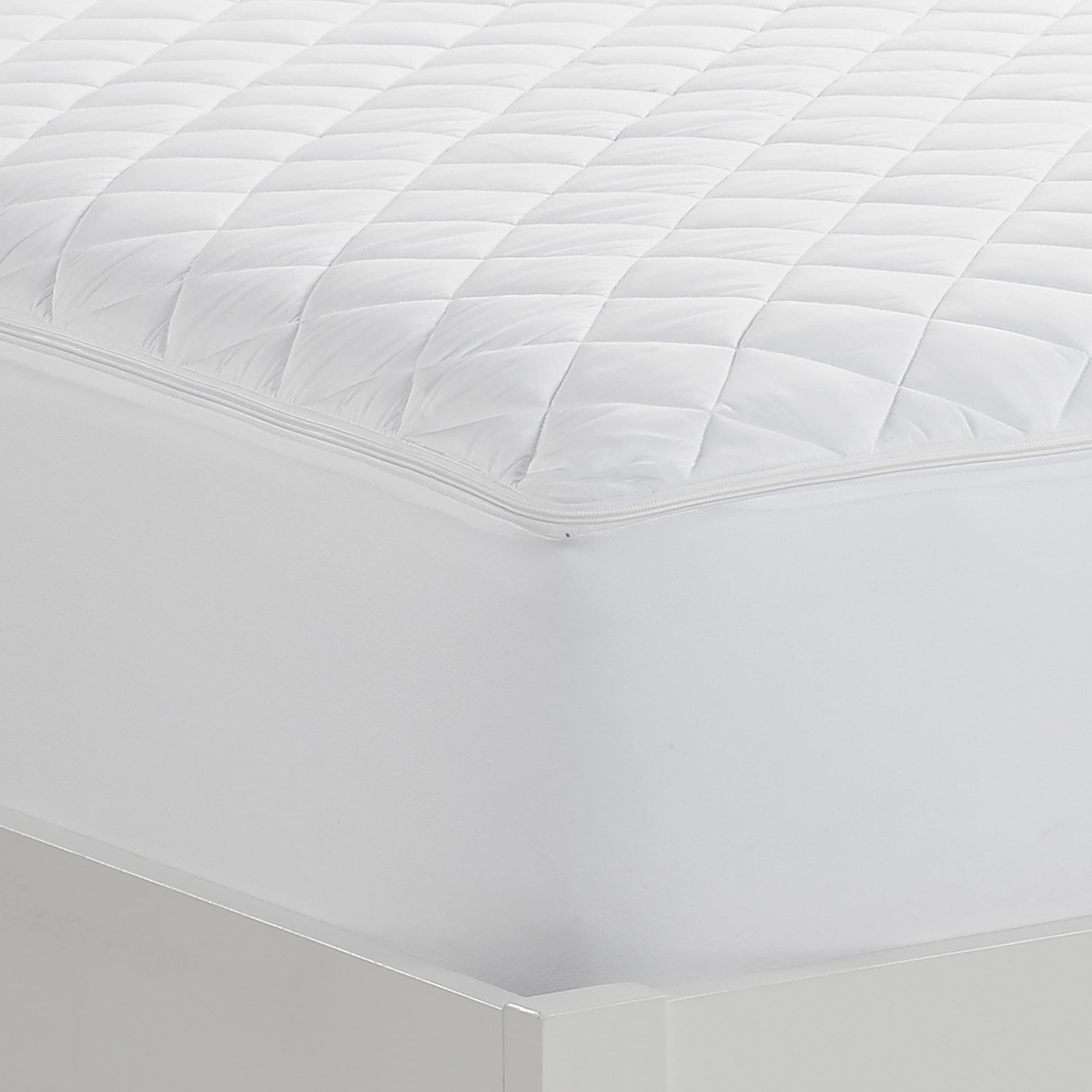 Serta Protection Plus Fiber Fill Cooling Fitted Mattress Pad Cover, King, White