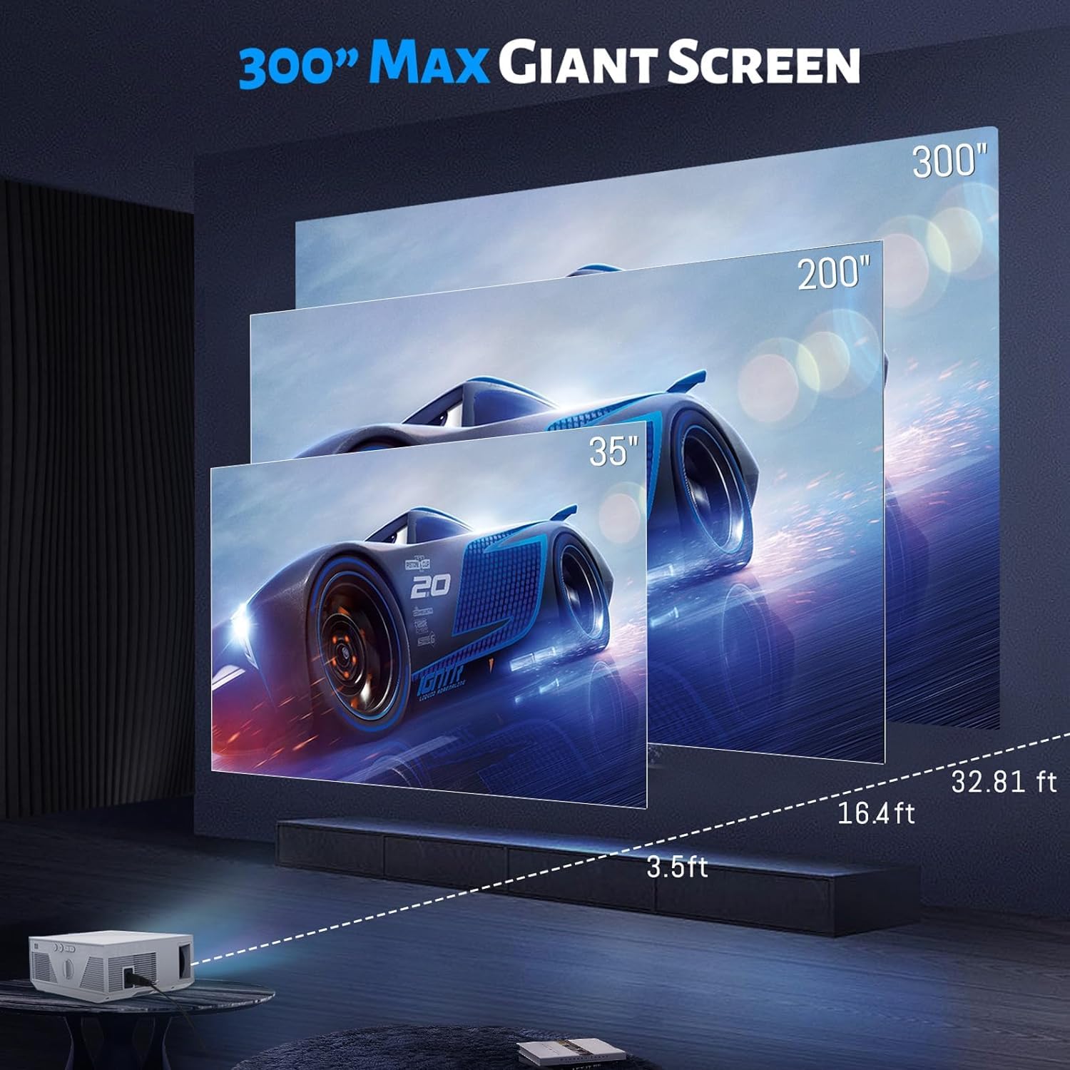 Projector with 5G WiFi and Bluetooth, Outdoor Portable Mini Projectors Support 4K, Native 1080P Video Movie Projector Compatible with iOS & Android Phone HDMI/VGA/USB/AV,12000 Lumens