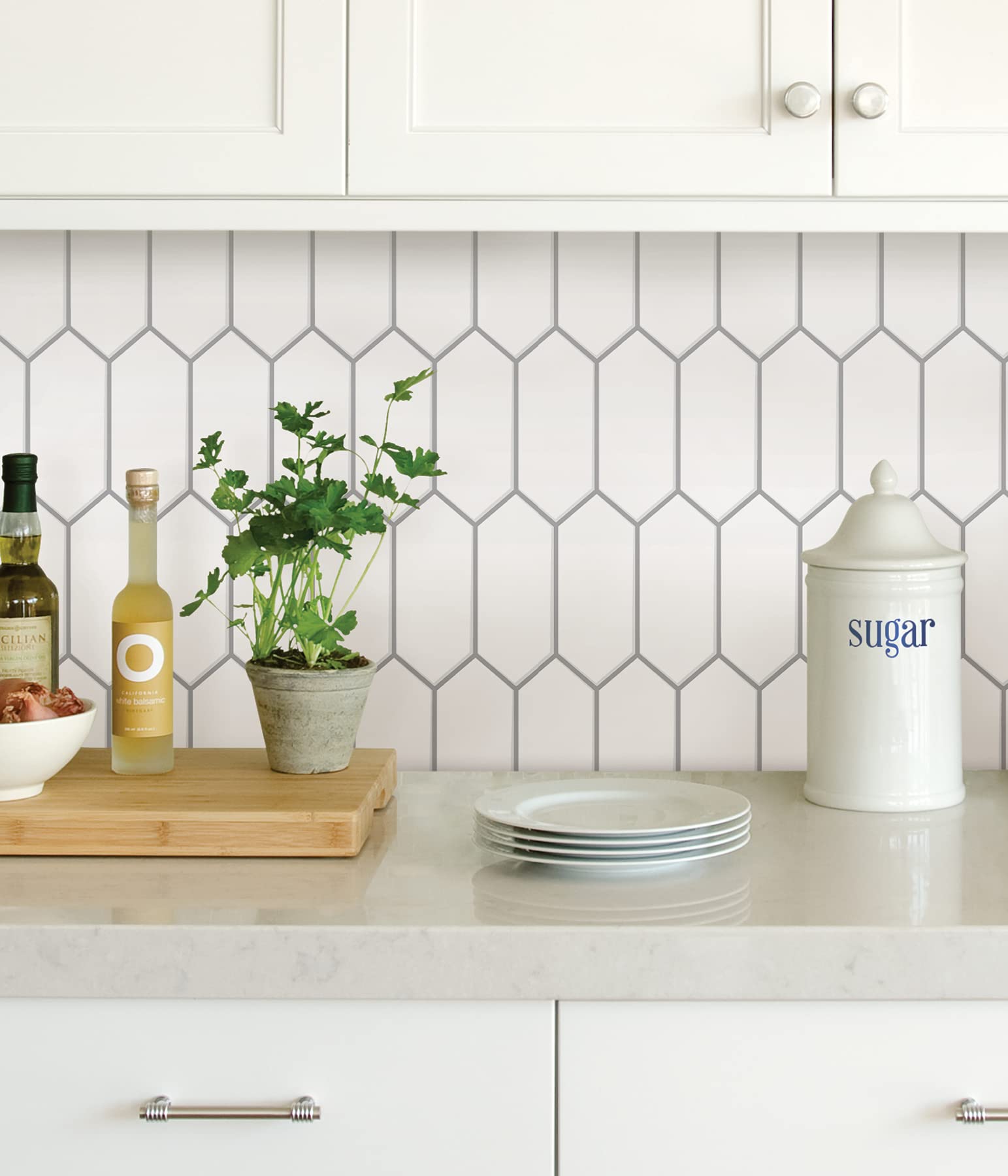 WallPops NH3972 Rhombus Backsplash Tile, White & Off-White 10 inch x 10 inch