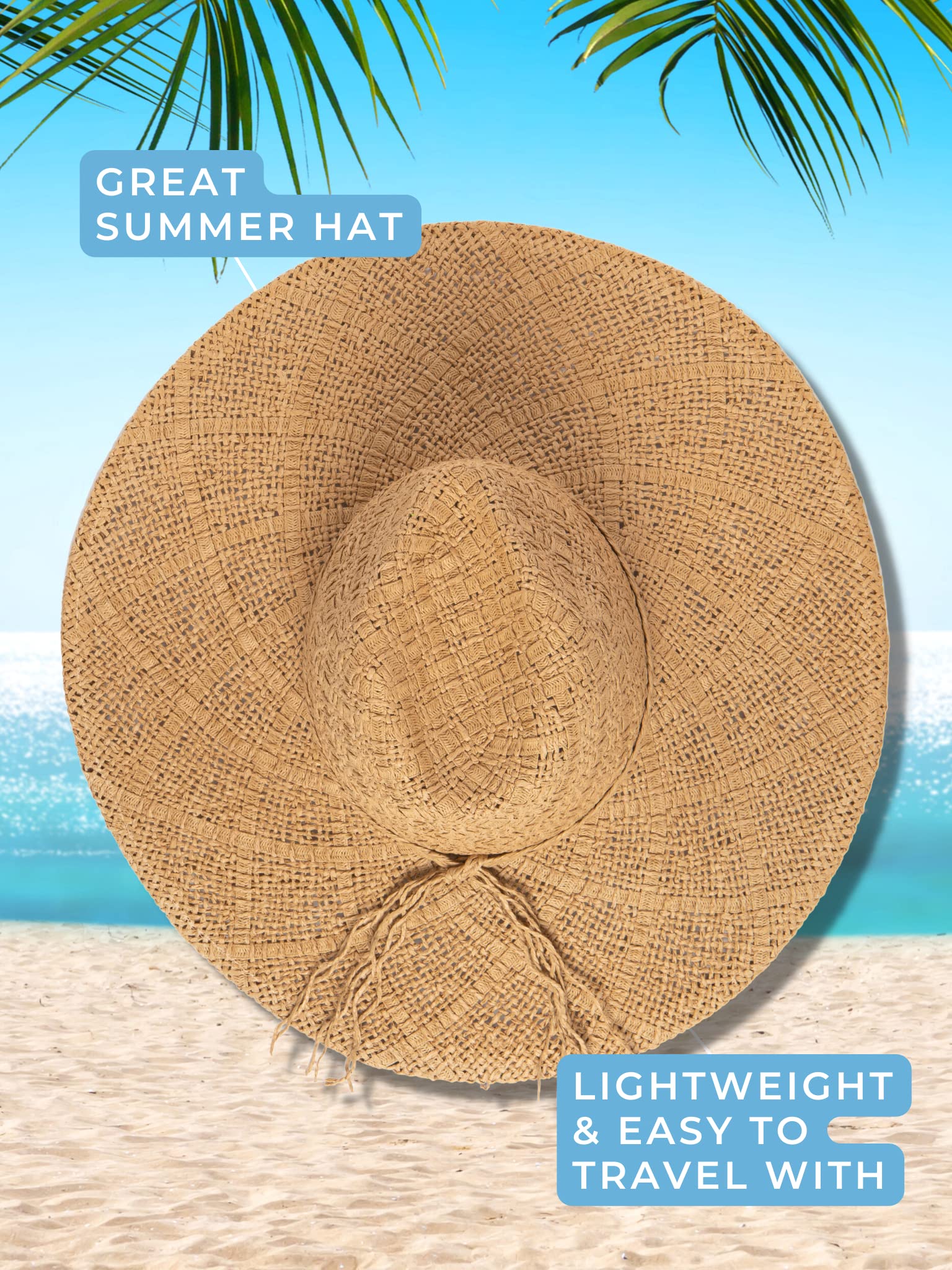 San Diego Hat Company Women's Wide Brim Sun Hat Fedora with Woven Pattern, One Size, Camel