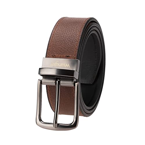 Wrangler Men’s Logo Leather Twist Reversible Casual Everyday Belt for Jeans, Khakis Black Brown 44