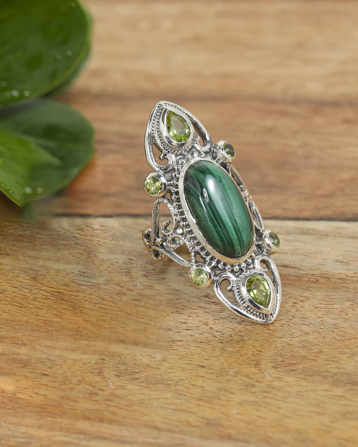 YoTreasure Malachite & Peridot Bold Ring in 925 Sterling Silver Jewelry Gifts For Women's