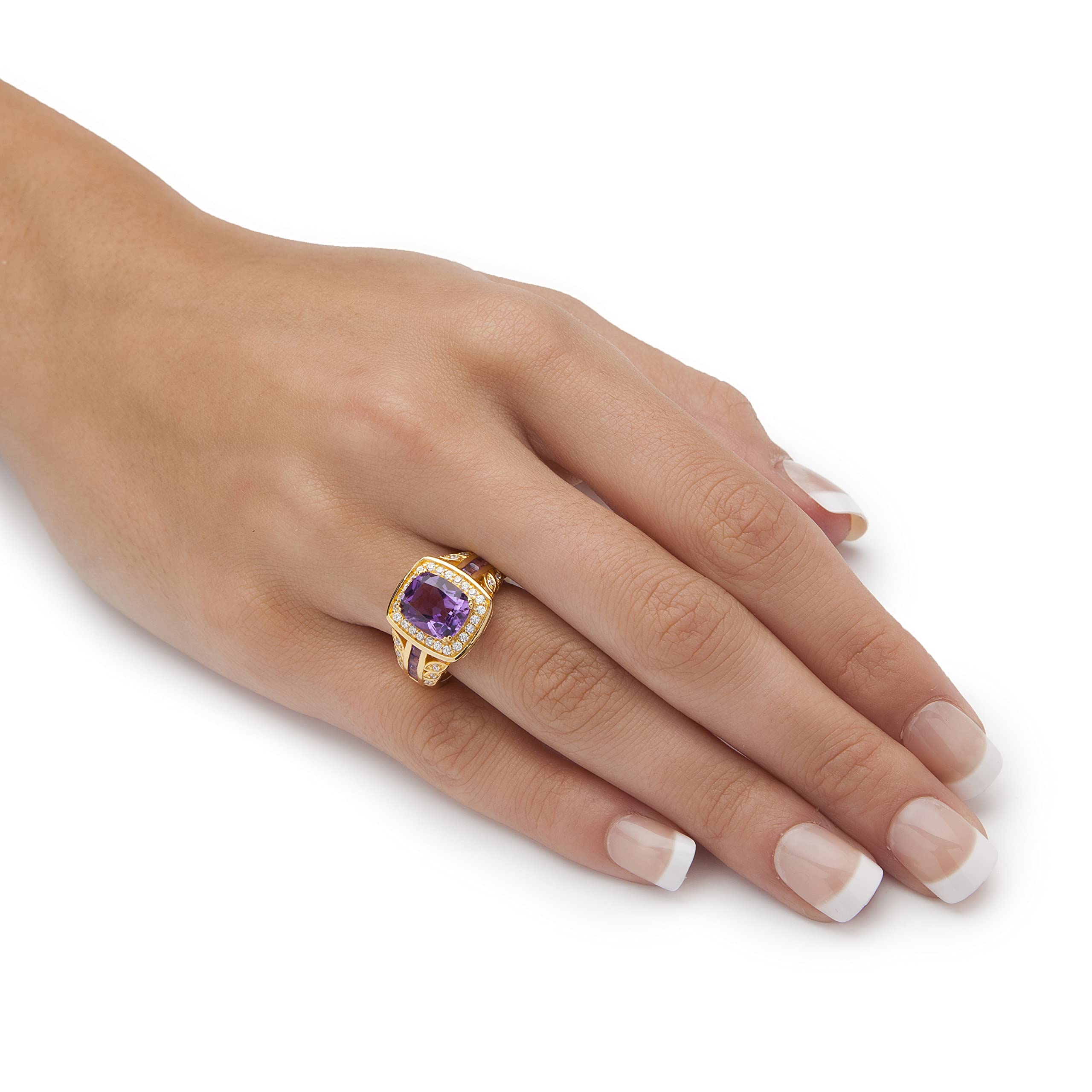 PalmBeach Yellow Gold-plated Sterling Silver Emerald Cut Genuine Purple Amethyst and Cubic Zirconia Ring Sizes 6-10 Size 8