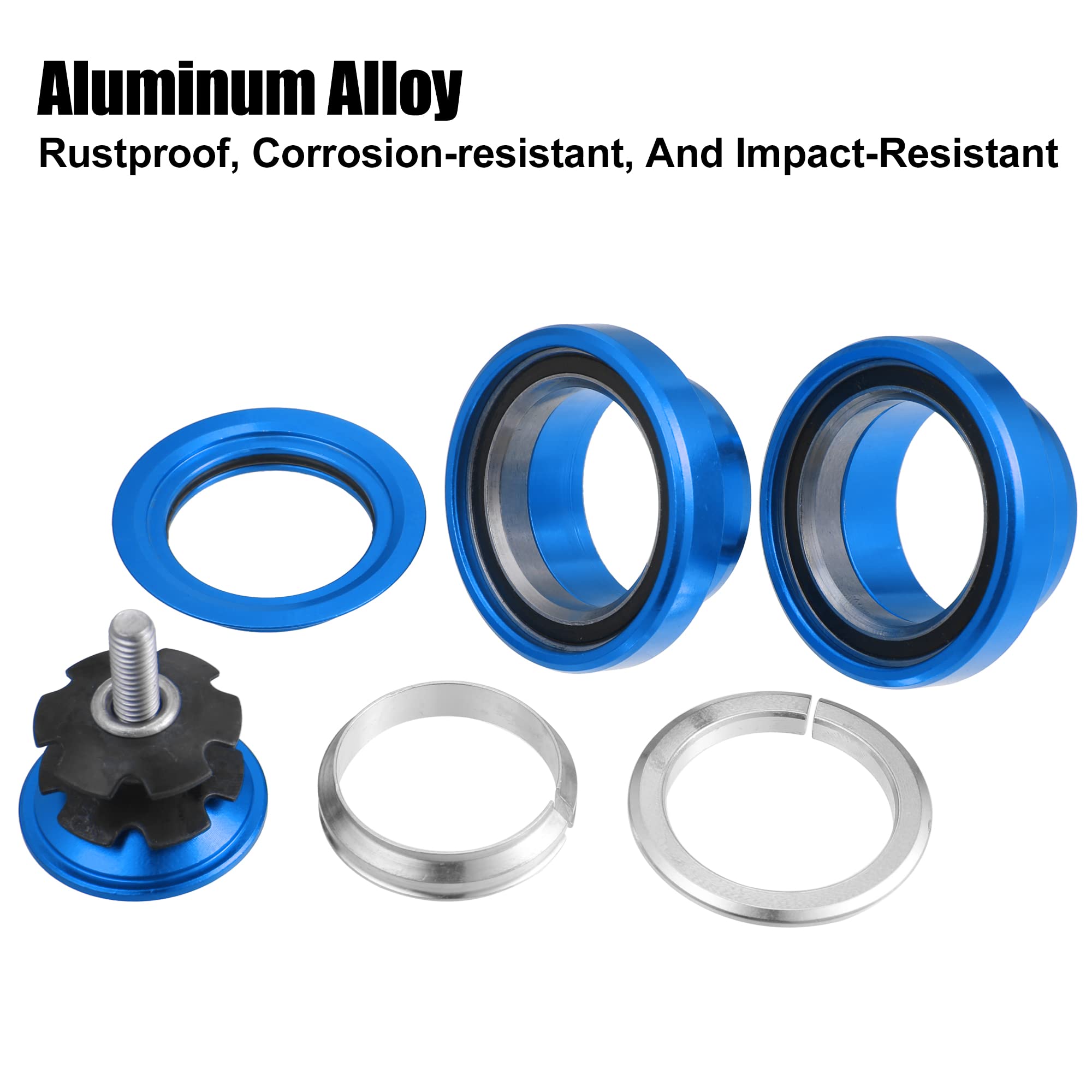 X AUTOHAUX 34mm 1-1/8" Threadless Bicycle Headset Combo Bike Threadless External Headset Sealed Cartridge Bearings MTB Road Headset with Top Cap Blue