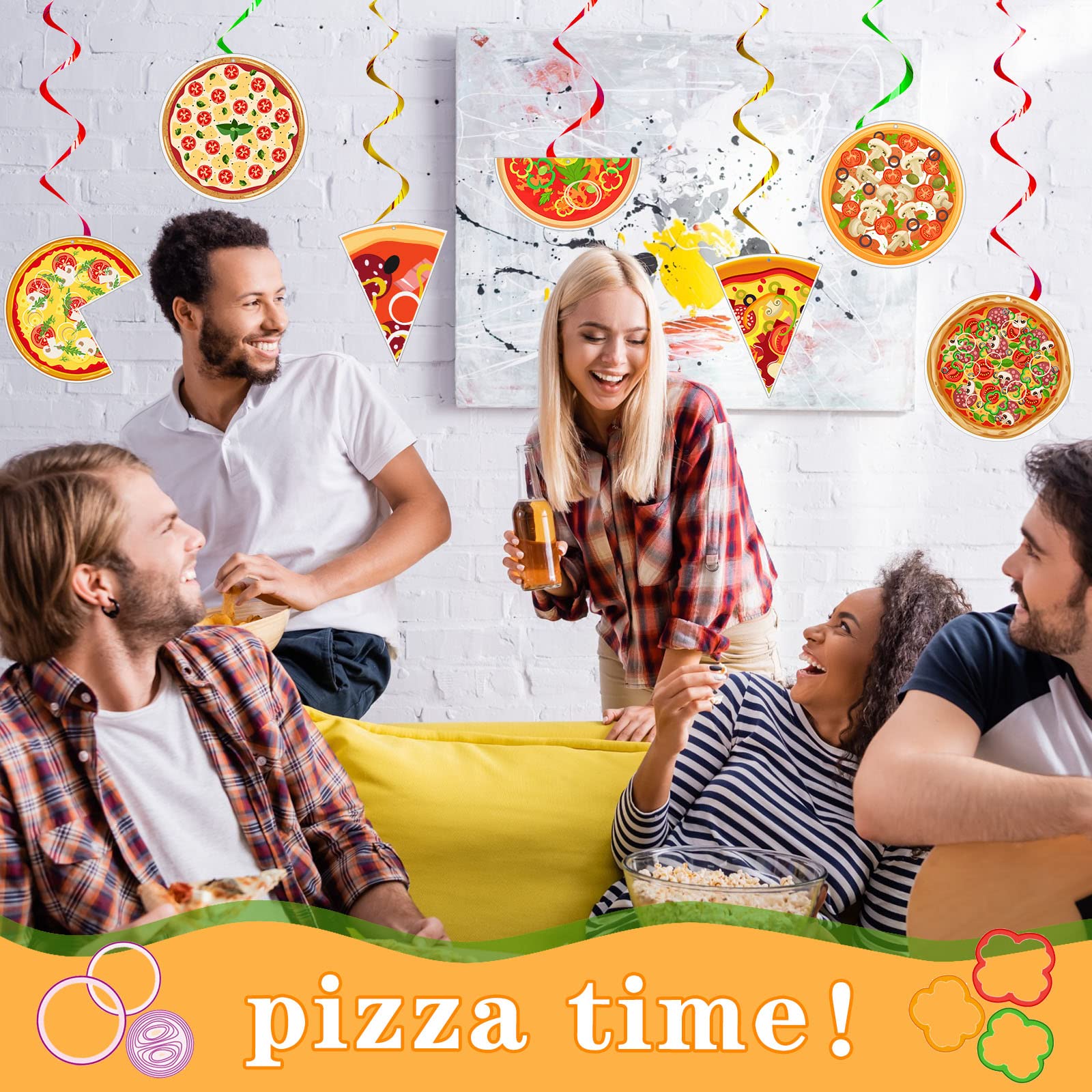 Teling 48 Pcs Pizza Party Decorations Pizza Hanging Swirl Themed Ceiling Decor Whirls for Birthday Party Supplies