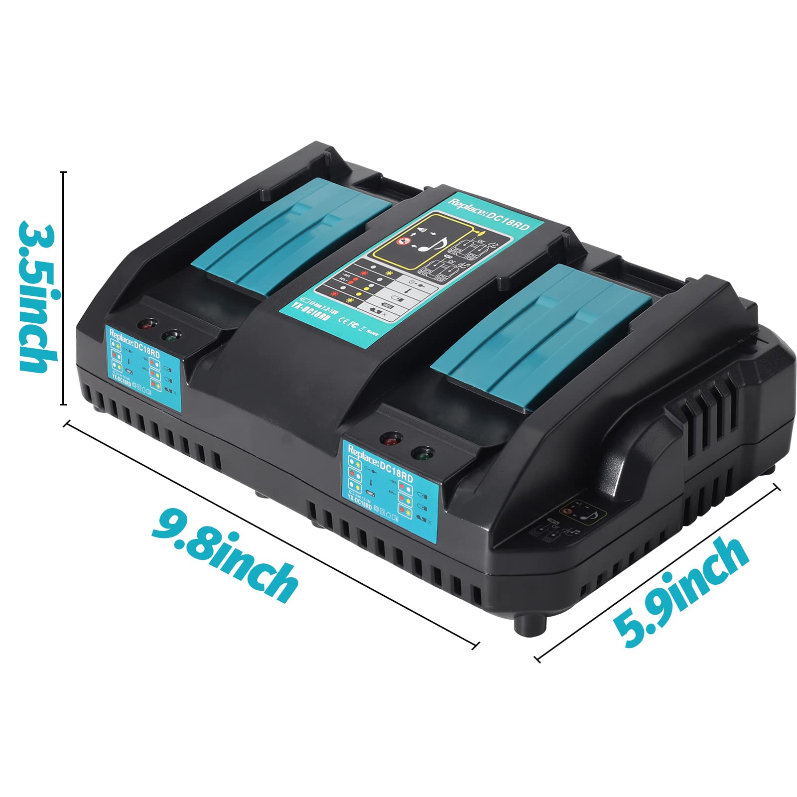 YEX-BUR DC18RD 18V Battery Charger Power Tools 6A Fast Dual Ports Charger for MT 14.4V 18V Lithium ion Battery BL1830B BL1850B BL1860B BL1430 BL1440B BL1450