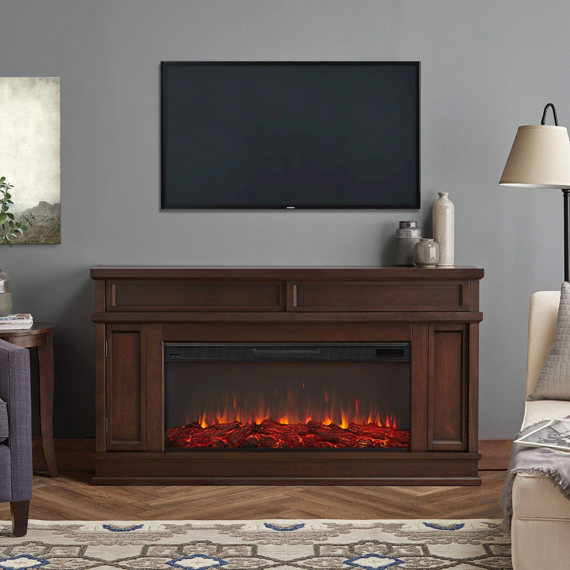 Torrey 60" Landscape Electric Fireplace TV Stand in Dark Walnut by Real Flame