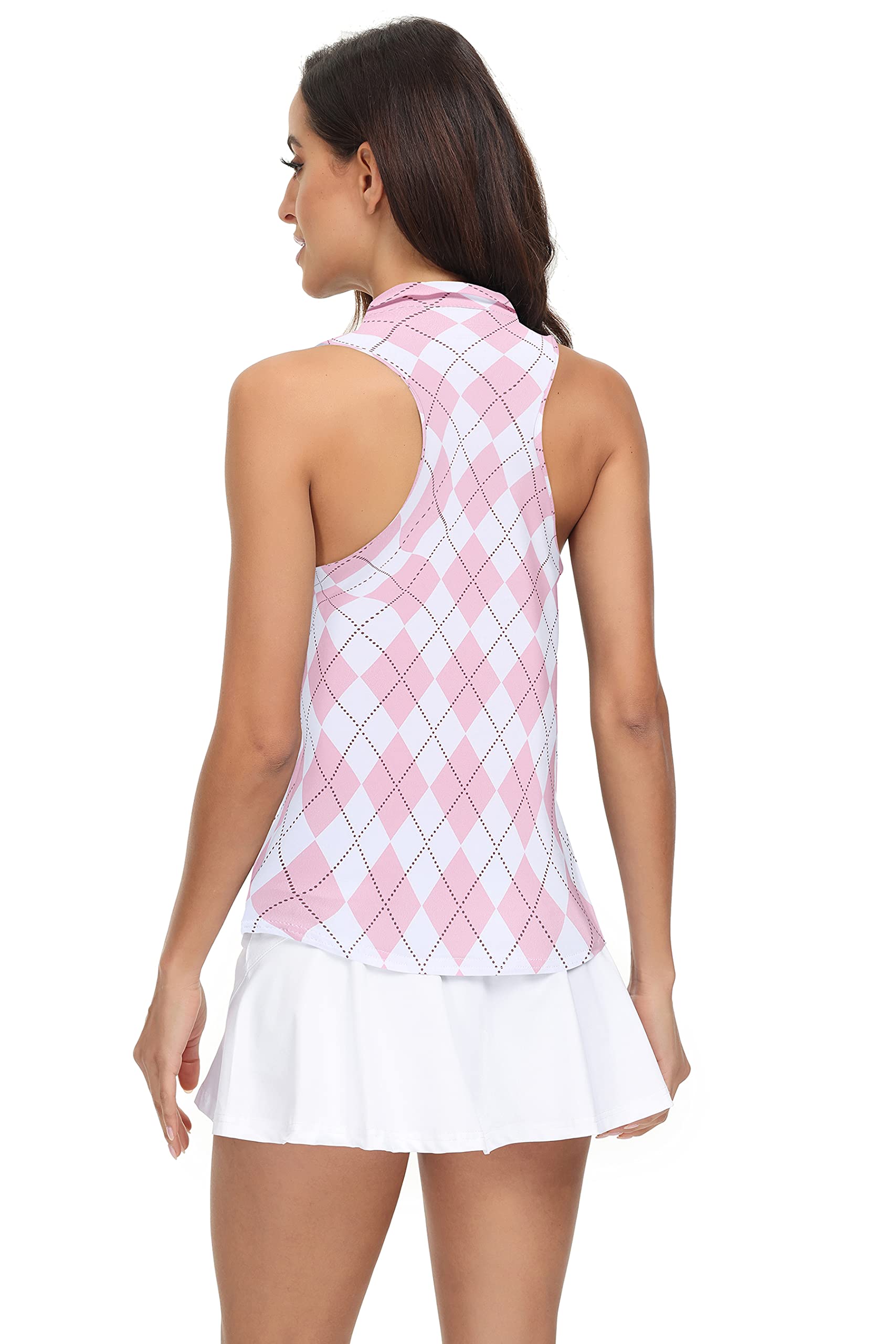 TrendiMax Womens 2 Pack Sleeveless Golf Shirts UPF 50+ Printed Polo Shirt Athletic Workout Tank Tops for Women