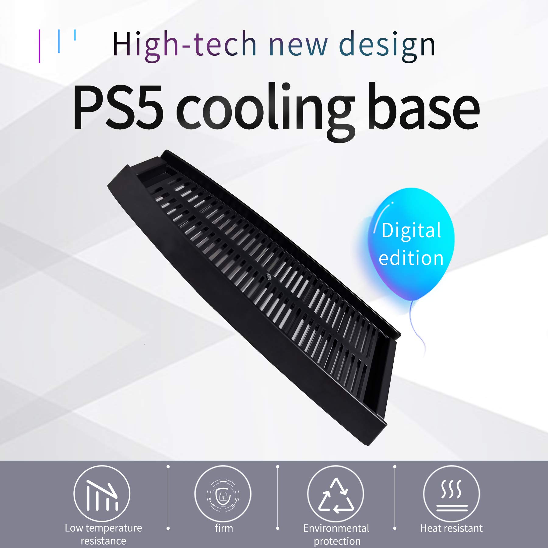 Vertical Stand Holder for PS5 Digital Edition, Stand Cooler for Sony Playstation 5 DE Console with Built-in Air Vents and Non-Slip Feet