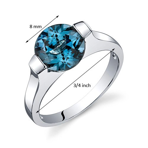 PEORA London Blue Topaz Bezel Ring Sterling Silver 2.25 Carats Size 9