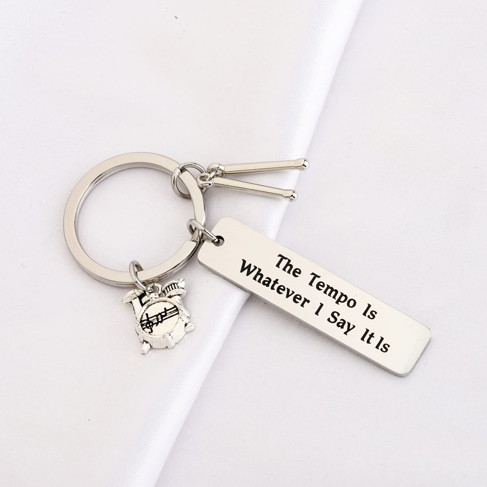 WSNANG Drum Keychain Percussionist Gift Music Teacer Drumstick and Drumkit Charms Key Chain Band Member Gifts (silver)