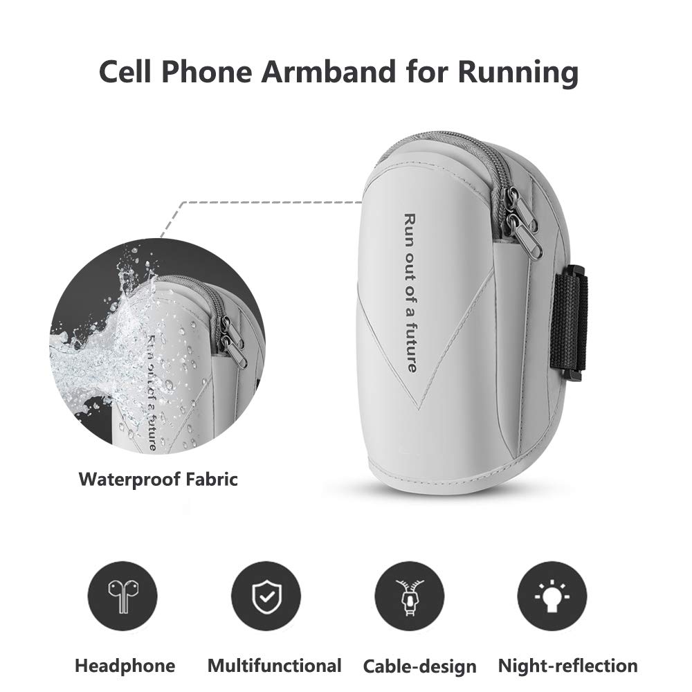 Running Armband Phone Holder for iPhone 11 Pro Max/Xr/Xs Max/X/8/7 Plus Outdoor Sport with Adjustable Elastic Band Waterproof Reflective Material Extra Case for Keys Cash Cards (Black)