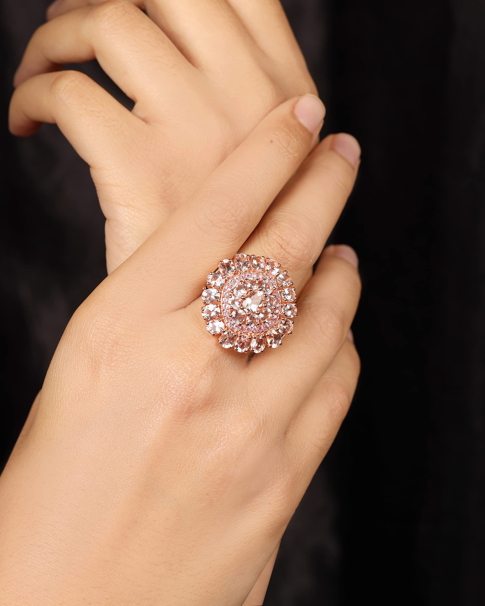 YoTreasure Pink Morganite Sapphire Rose Gold Plated Over 925 Sterling Silver Engagement Ring Jewelry
