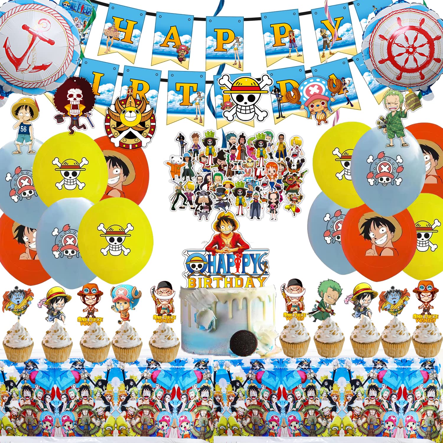 The 103-piece themed birthday party Supplies set includes banners, balloons, tablecloths