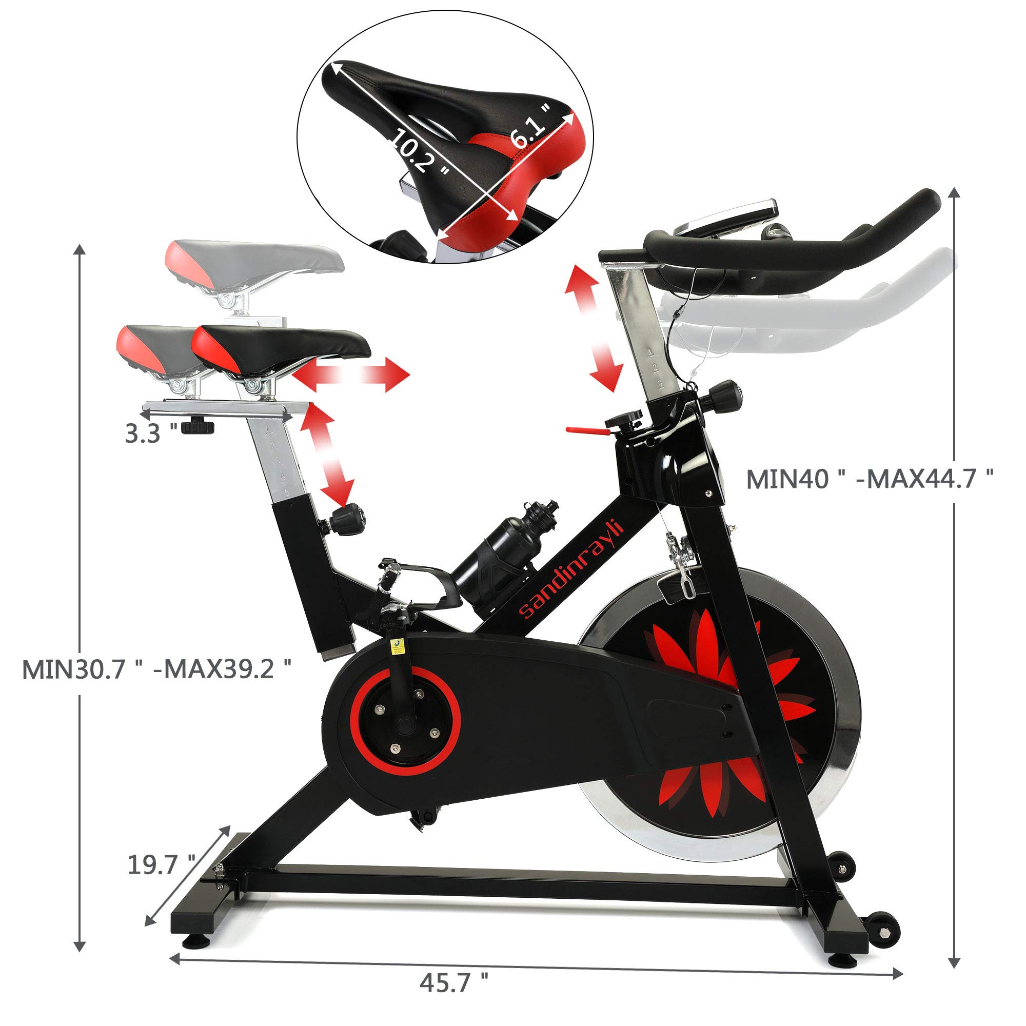 Sandinrayli Indoor Cycling Bike Stationary-Adjustable Resistance, Spinning Exercise Bikes for Home Gym Cardio Workout, Black + Red