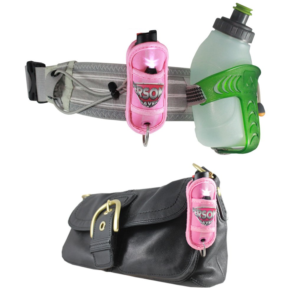 Personal Saver Compact Pepper Spray Keychain with LED Light - Maximum Police Strength OC Spray 12 ft Range with Safety Flip - Women w/Purse-Belt Clip