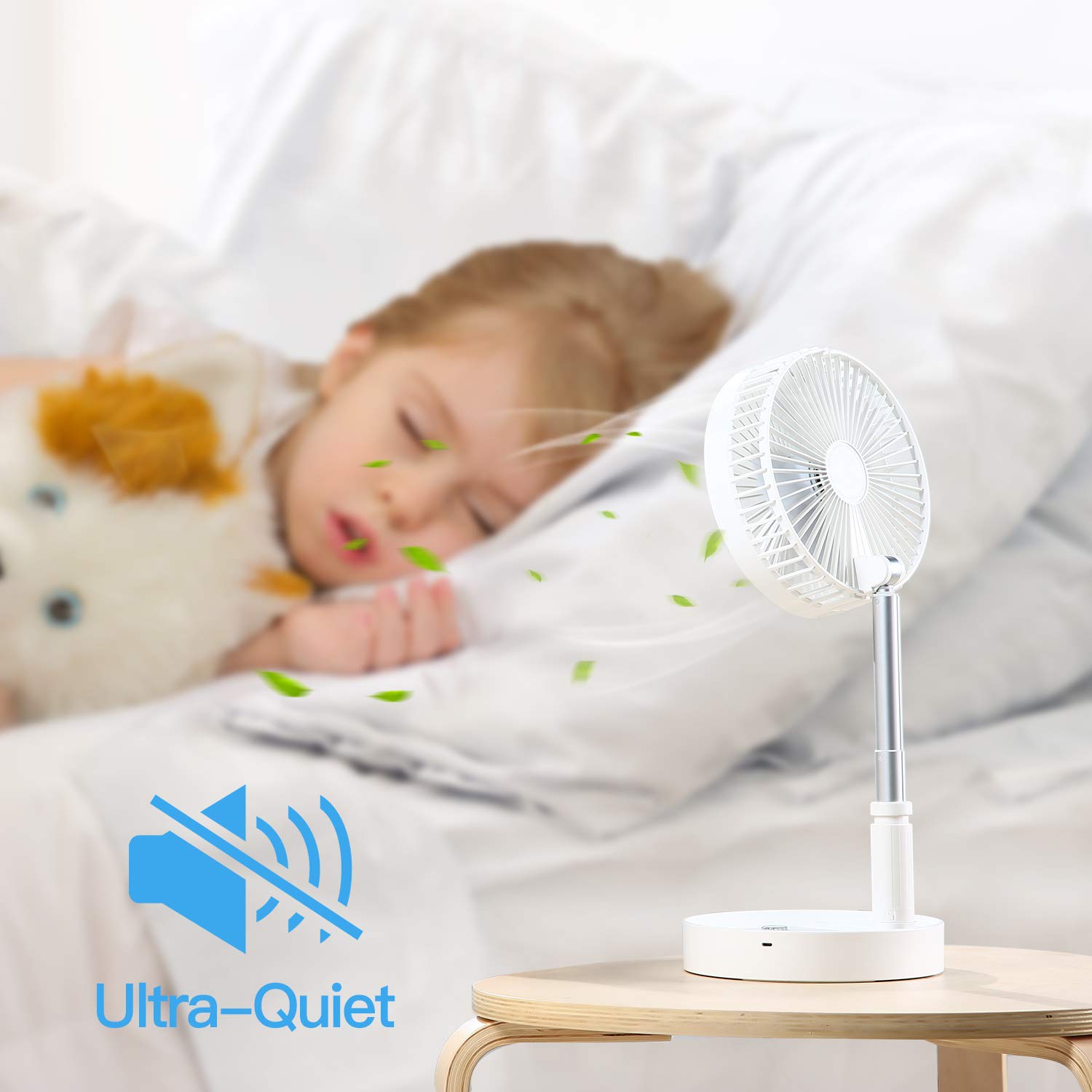 SmartDevil Stand Fan, 2-in-1 Multi-Purpose Folding Portable Telescopic Floor/USB Desk Fan with Remote Control, 4 Speeds Adjustable with 7200 mAh Battery, for Home, Office, Travel, Camping (White)