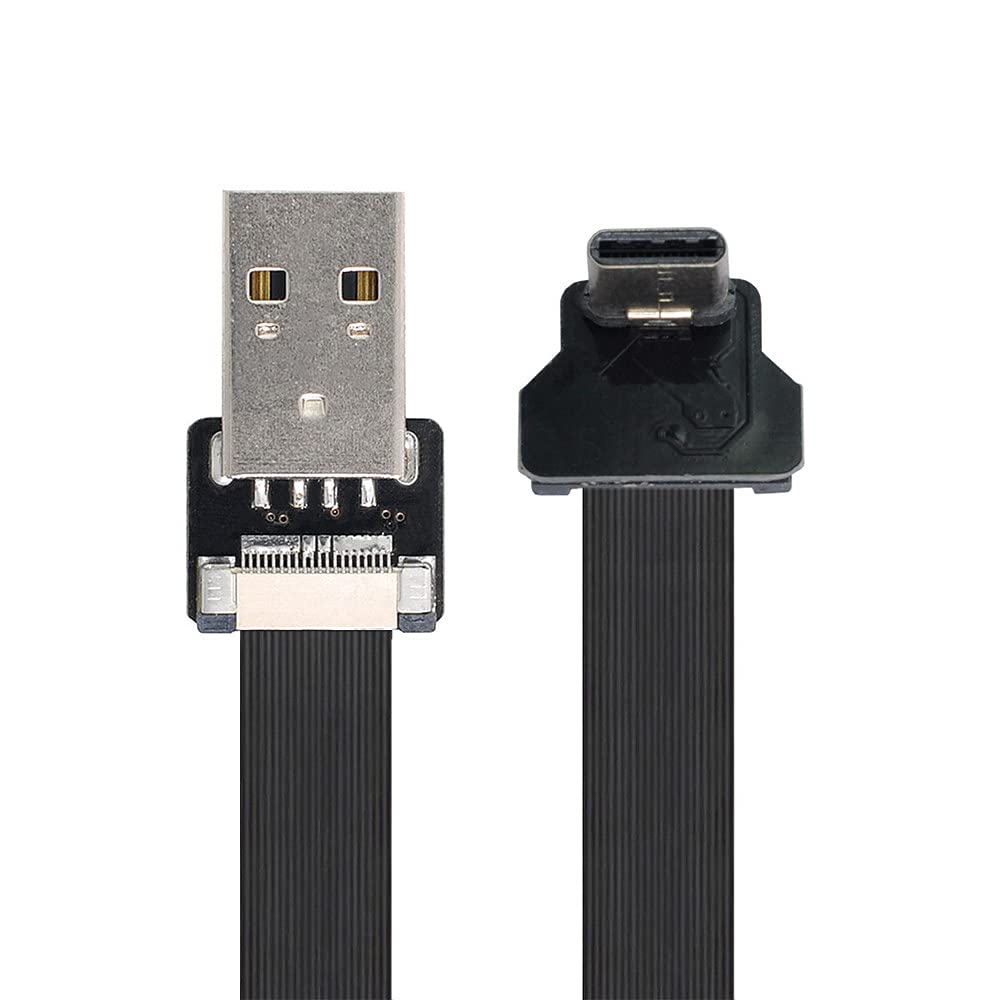 xiwai 0.5M Up Down Angled USB 2.0 Type-A Male to USB-C Type-C Male Data Flat Slim FPC Cable for FPV & Disk & Phone