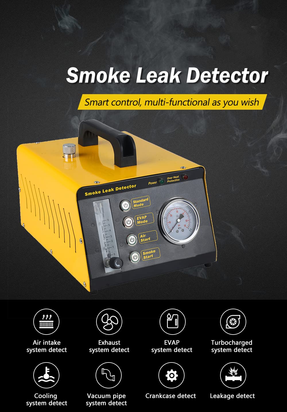 QPKING EVAP Smoke Fuel Leakage Tester 4 in 1 Car Conduit Pipe System Leak Detection Tools, Car Fuel Leak Detector for 12V/24V Vehicles Boats with Adjustable FlowMeter Leak Detector