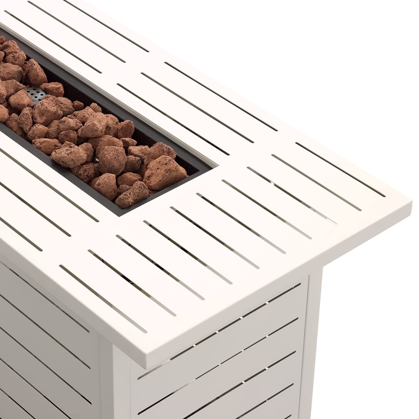 Propane Fire Pit - Outdoor Patio - Fire Pit Table - Stainless Steel Burner Patio Heater with Lava Rocks and Table Insert - 42-inch Rectangular - Steel Slats with 40,000 BTU - Cream