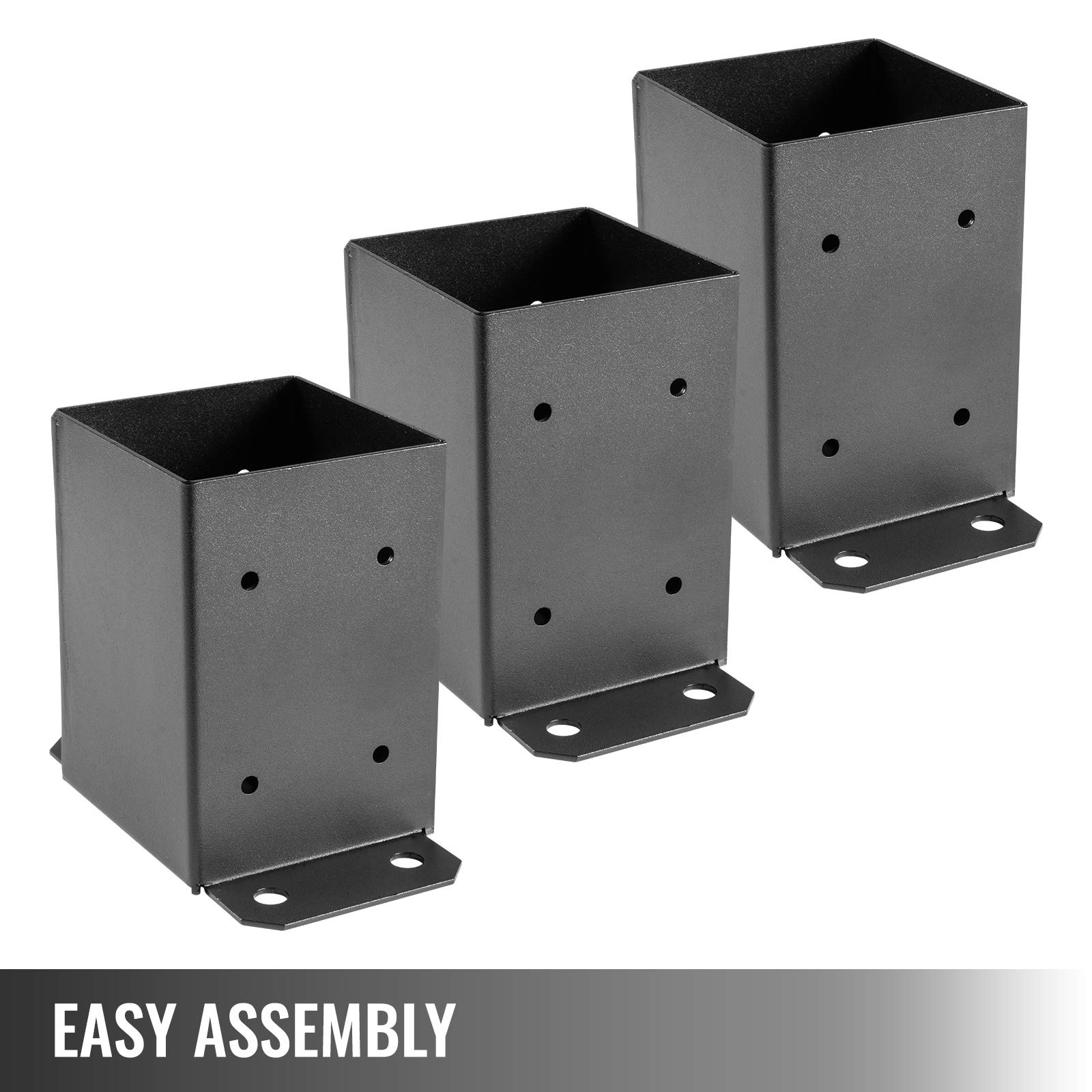 VEVOR 4 x 4 Post Base 3 PCs, Deck Post Base Inner Size 3.6 x 3.6 inch, Post Bracket 2.5 lbs Fence Post Anchor Black Powder-Coated Post Bracket with Thick Steel for Deck Supports Porch Railing