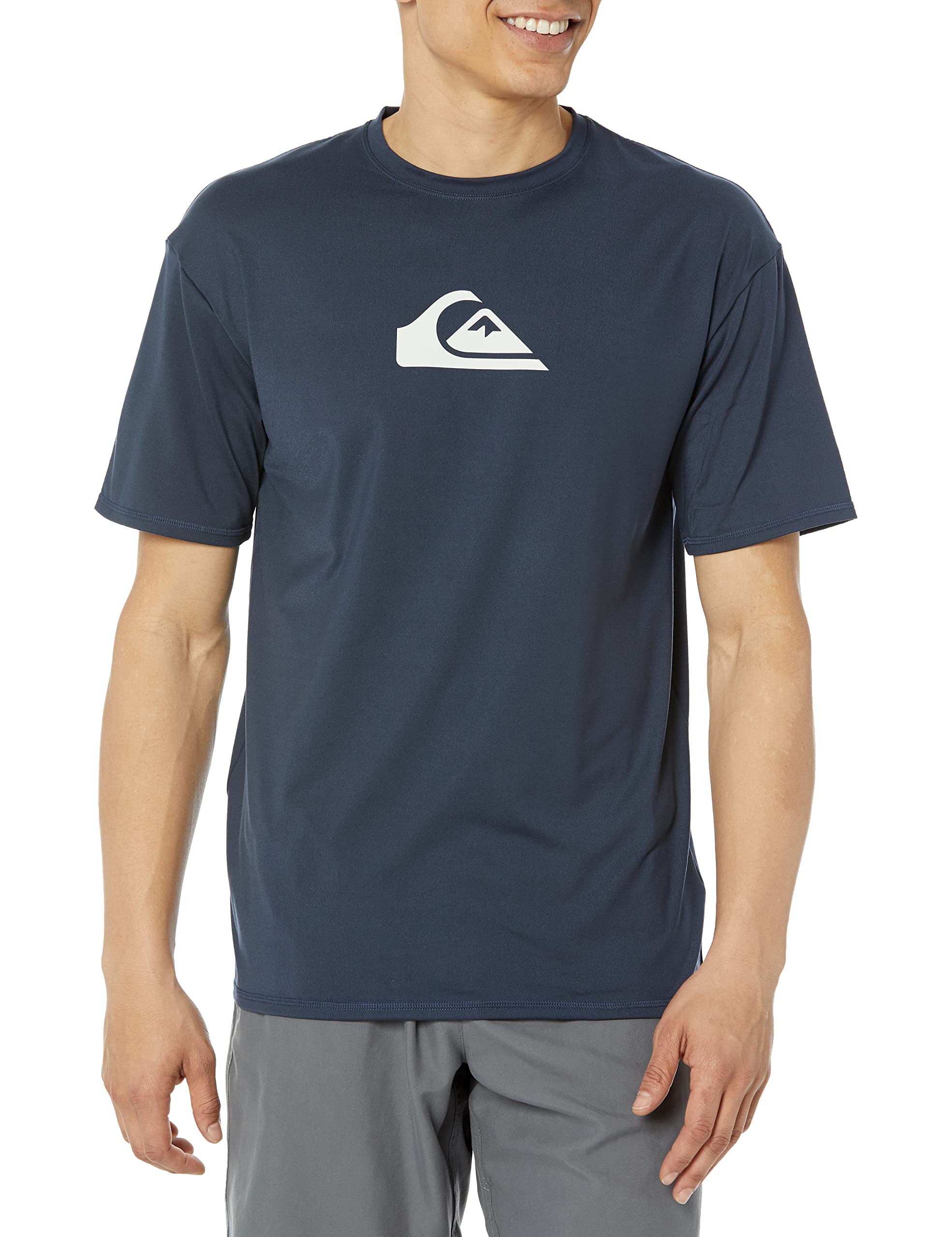 Quiksilver mens Solid Streak Short Sleeve Rashuguard Upf 50 Sun Protection Surf Rash Guard Shirt, Navy Blazer, Medium US