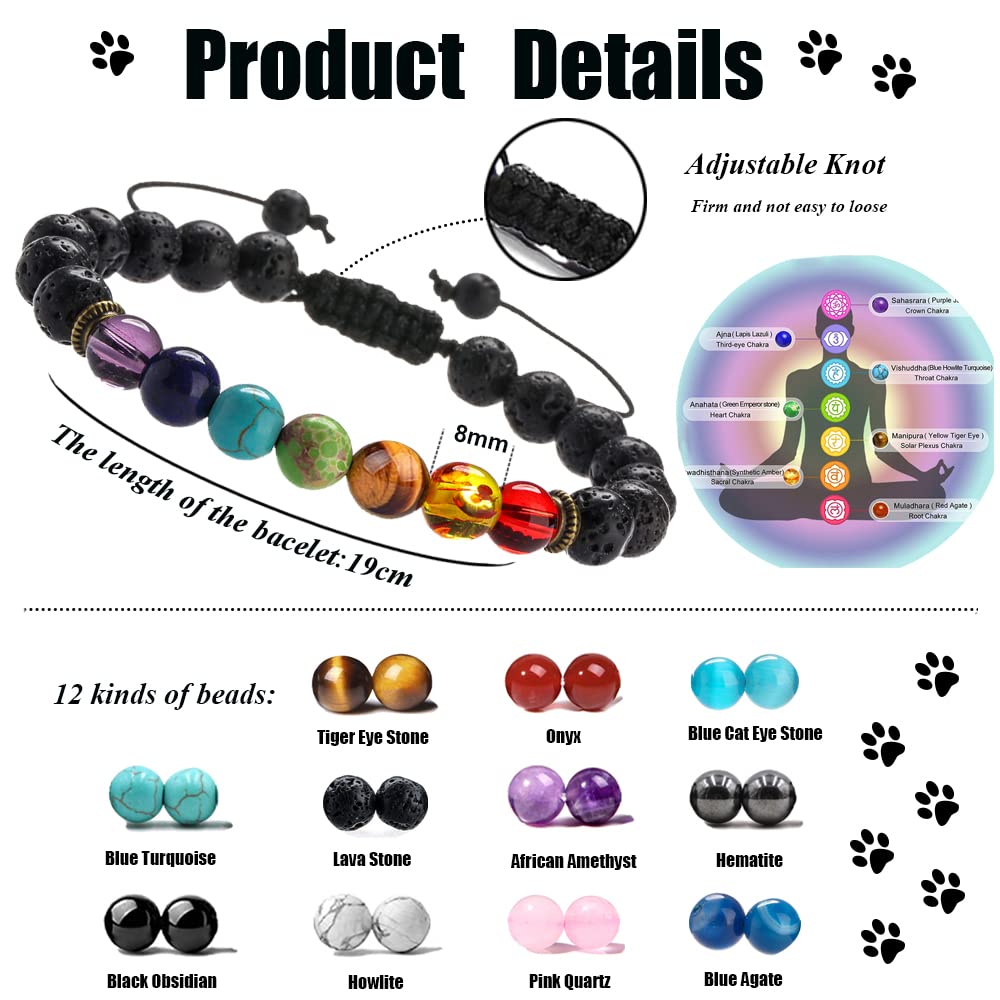 SROBENZ 12 Pcs 8mm Healing Gemstone Adjustable Beads Bracelets for Men Women Chakra Stone Crystal Beaded Bracelets Adjustable Lava Rock Amethyst Bracelets Unisex