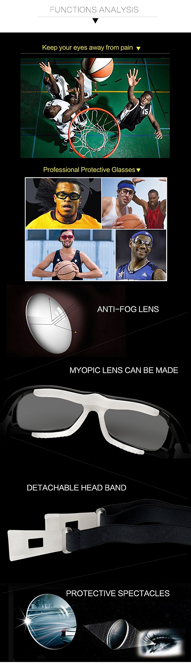 Ray Ron Eyewear for Basketball Glasses Sport Goggles Safety Glasses Adult Hard Frame Protective Transparent & Blue