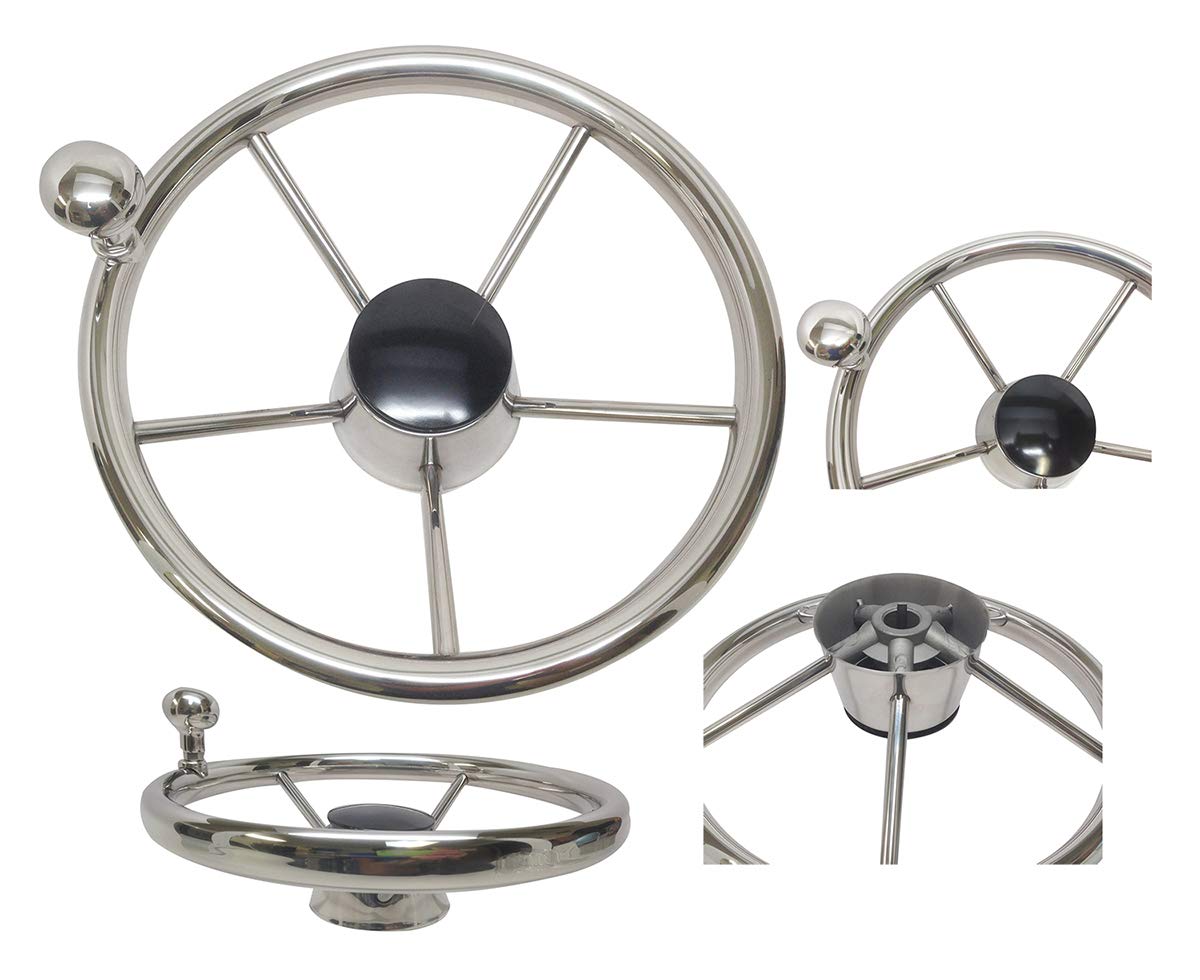 Pactrade Marine Destroyer 15 1/2" Steering Wheel Control Knob Black Cap 5 Spoke