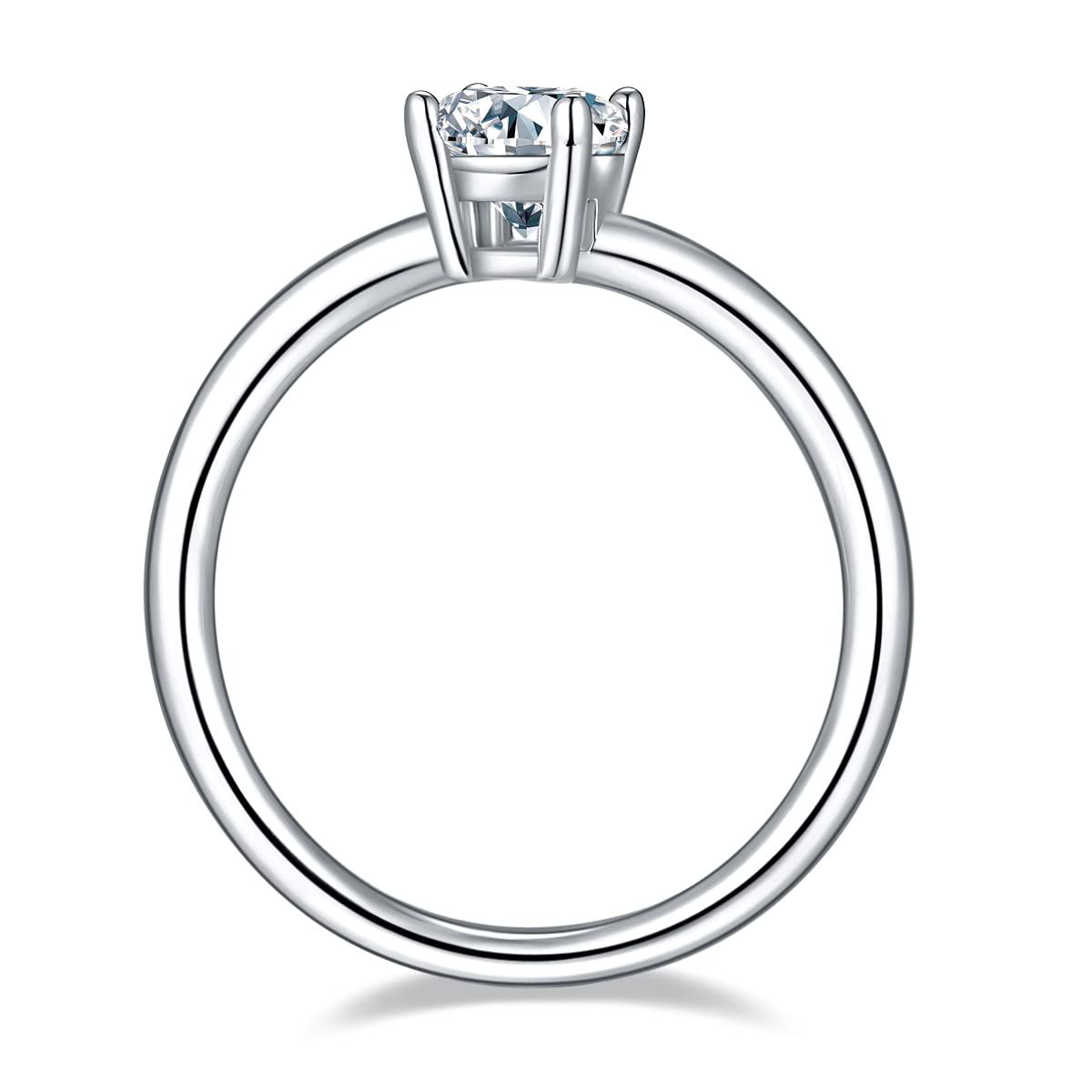TwoBirch 1 Carat Moissanite Oval Solitaire in Platinum Plated Sterling Silver (CERTIFIED)(Size 9)