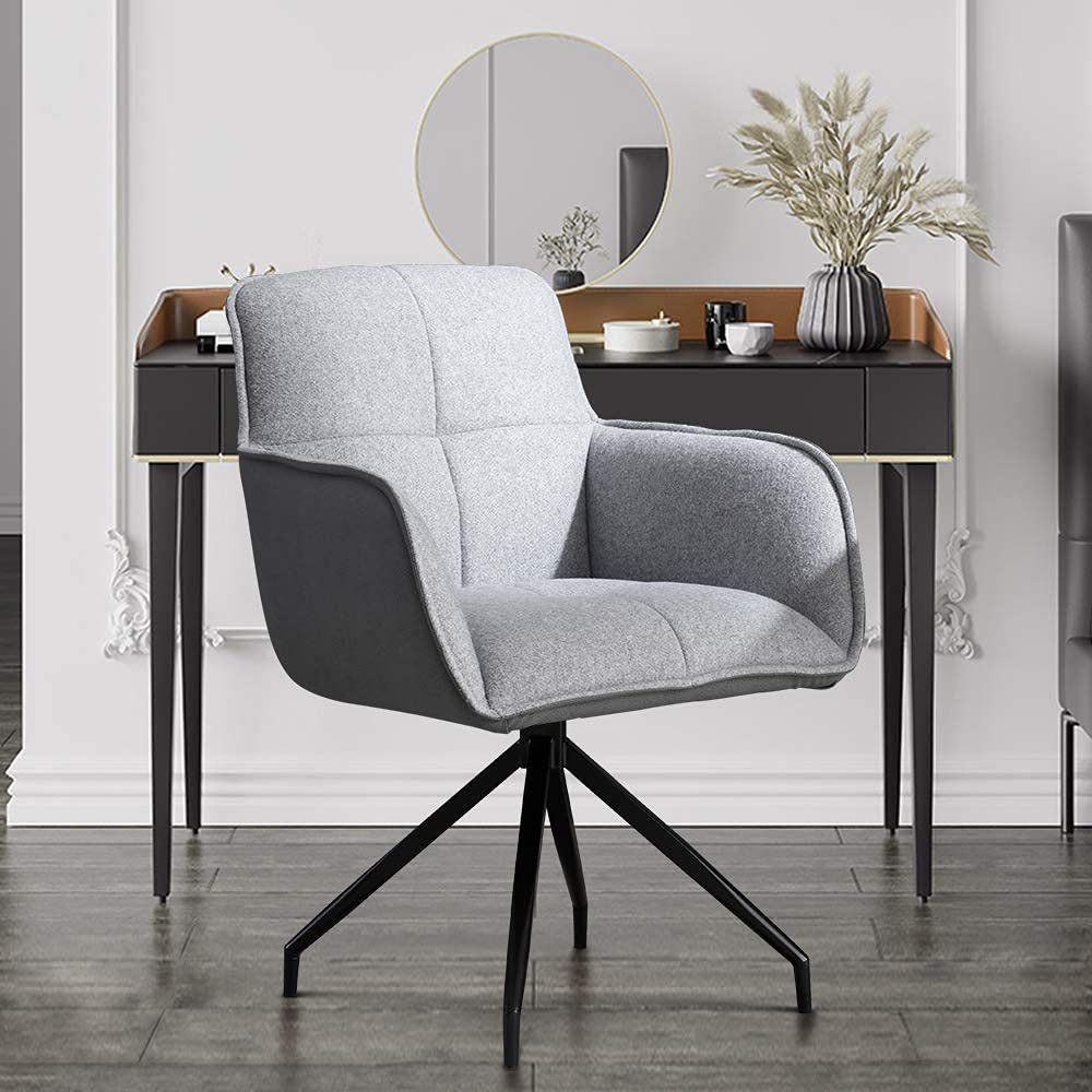 Rotatable Ergonomic Computer Desk Chair with Armrests Upholstered Seat Reception Sofa Armchair for Living Room Lounge Restaurant Office Study Chair(Grey)