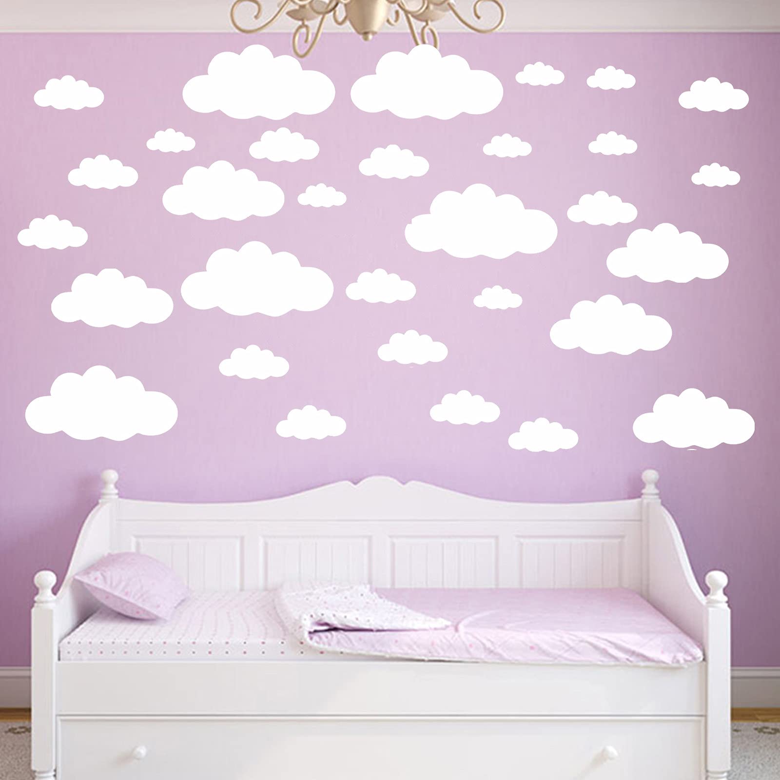 White Clouds for Ceiling Wall Decals, 31Pcs Mixing Size Colud Decal for Kids Bedroom Home Decor Vinyl Cloud Nursery Decals Stickers Baby Room Cloud Wallpaper Art Decoration Poster
