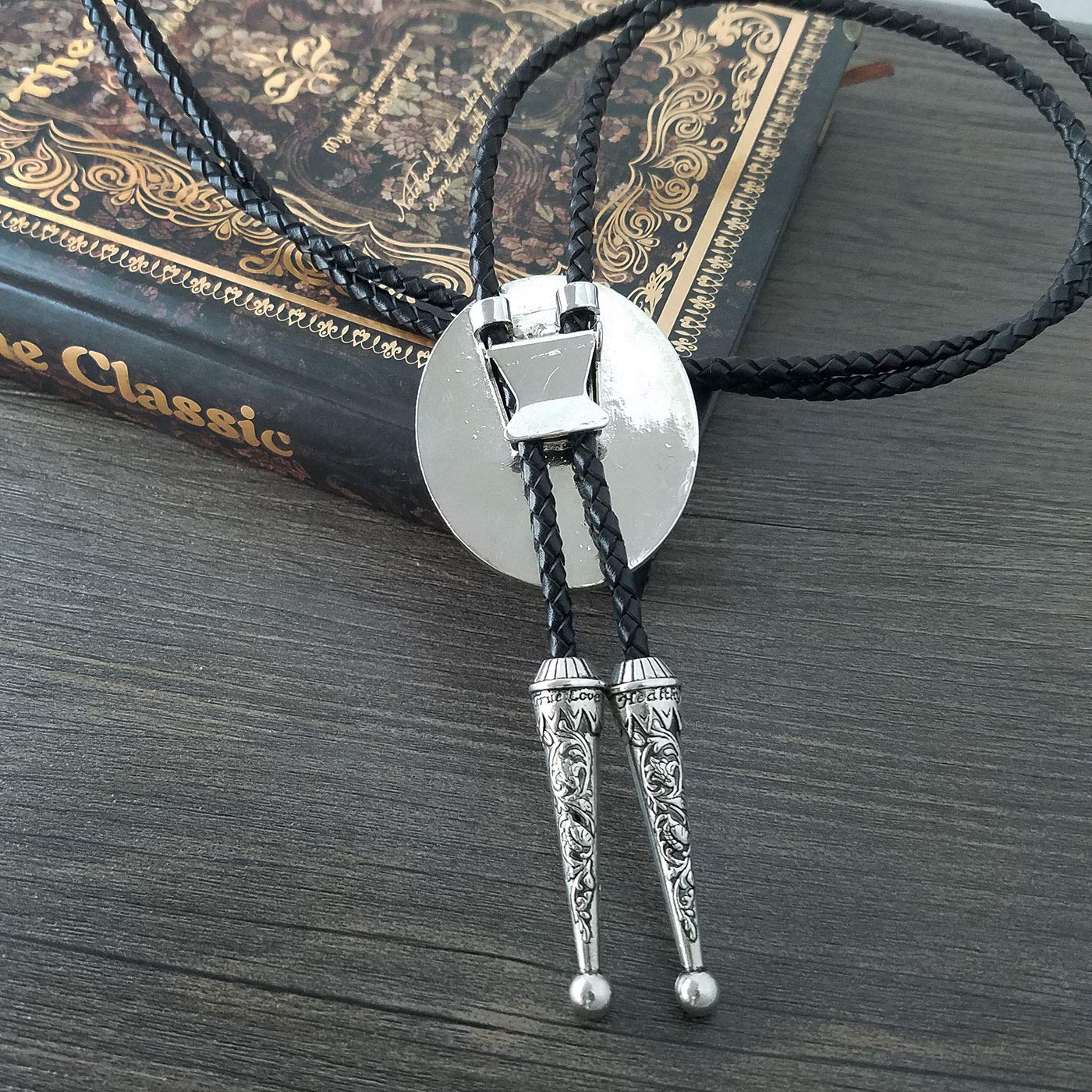 QUKE Native American Indian Ivory Shape Turquoise Stone Bolo Tie Vintage Necktie
