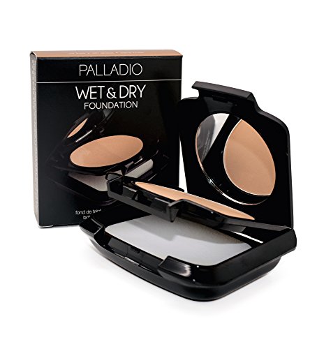 Palladio Dual Wet and Dry Foundation with sponge and Mirror, Squalane Infused, Apply Wet for Maximum Coverage or Dry for Light Finishing and Touchup, Minimizes Fine Line, All day Wear, Cypress Beige