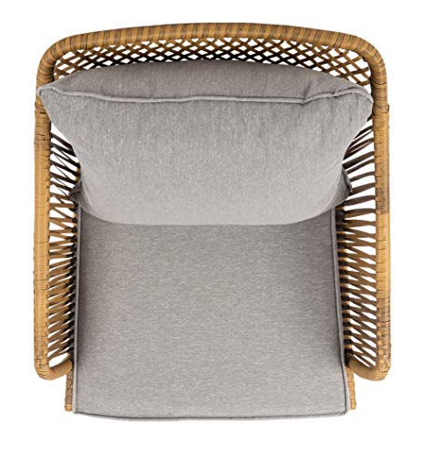 SAFAVIEH Outdoor Collection Jensen Natural Brown Rattan/Grey Seat Cushion 3-Piece Patio Lounge Bistro Set with Table (PAT9008A)