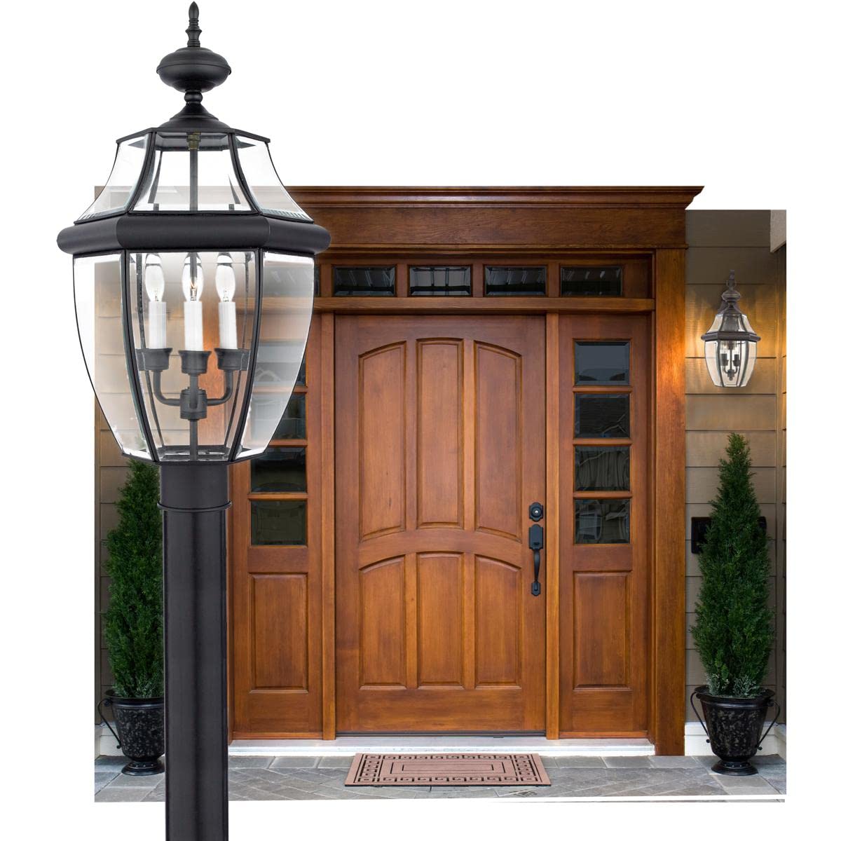 Quoizel NY9043K Newbury Outdoor Post Lantern Pier Mount Lighting, 3-Light 180 Total Watts, 23" H x 13" W, Mystic Black