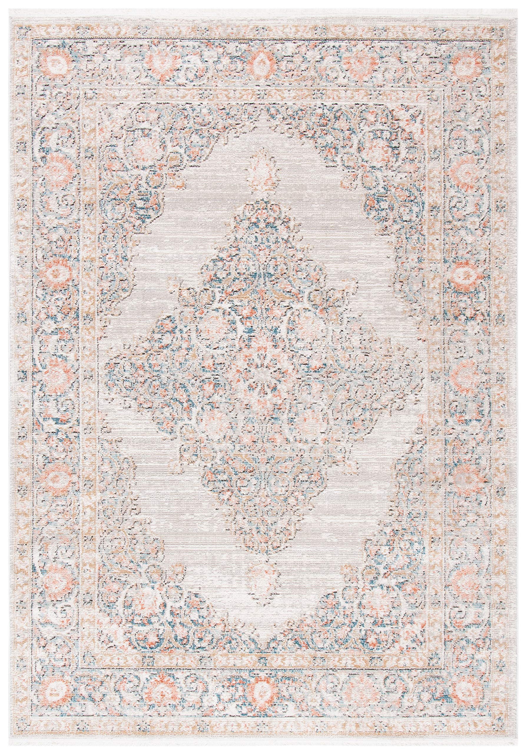 SAFAVIEH Shivan Collection 5'3" x 7'6" Grey / Rose SHV726F Shabby Chic Medallion Distressed Non-Shedding Living Room Bedroom Dining Home Office Area Rug