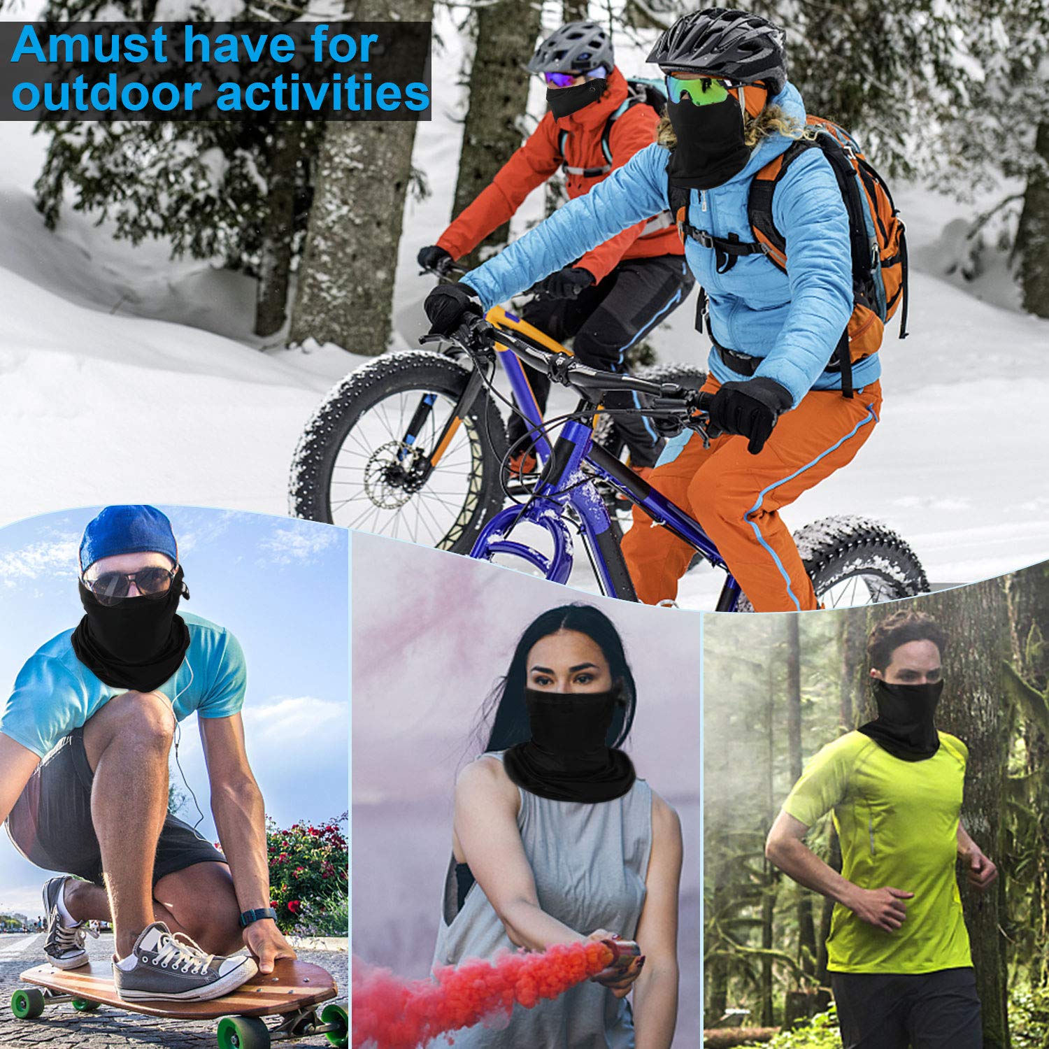 sheenwang Neck Gaiter, Adjustable Gaiter Mask, Balaclava Face Mask Bandana Cover Scarf for Men, Women, Boys (2 Pack)