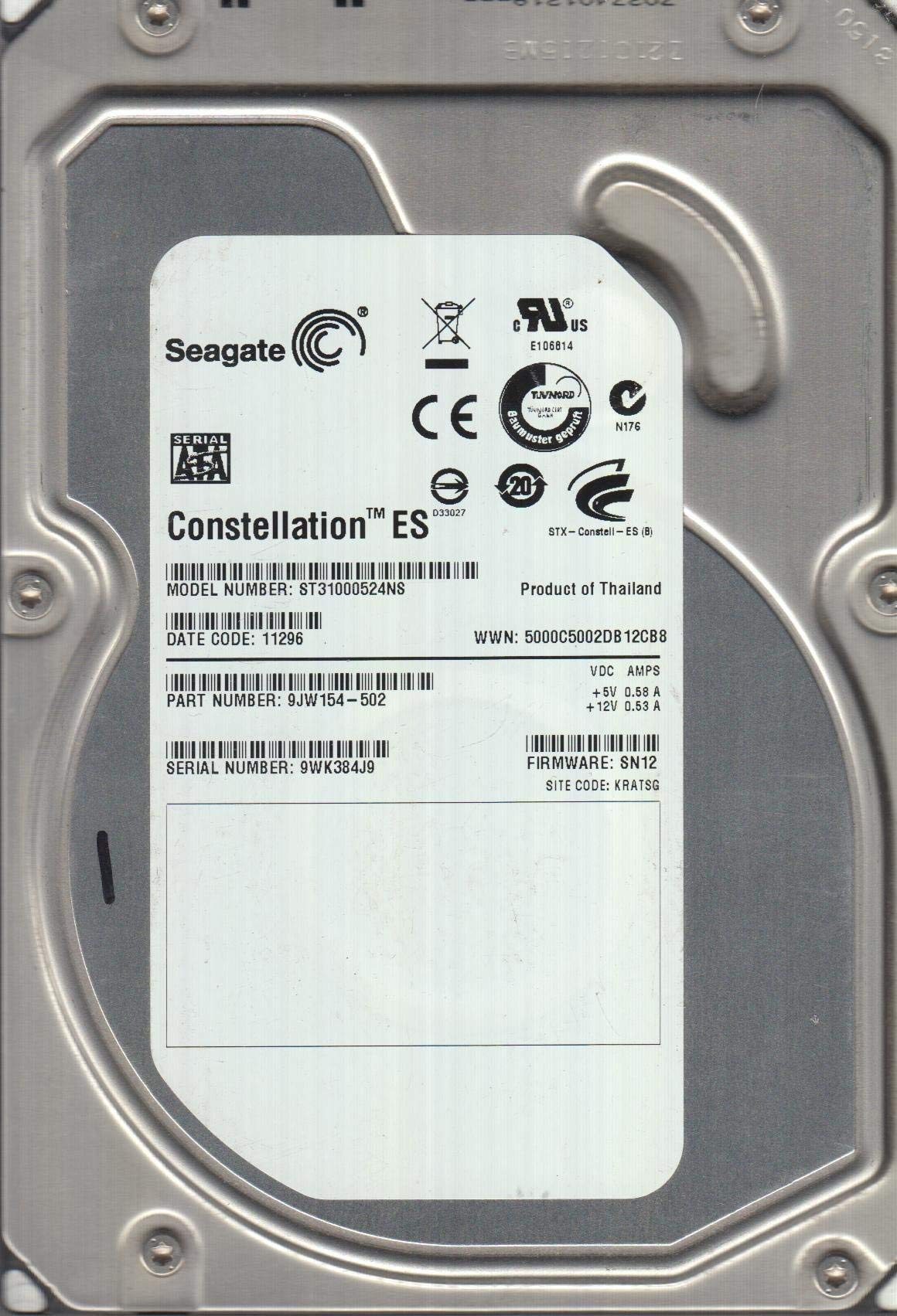 ST31000524NS, 9WK, KRATSG, PN 9JW154-502, FW SN12, Seagate 1TB SATA 3.5 Hard Drive (Renewed)