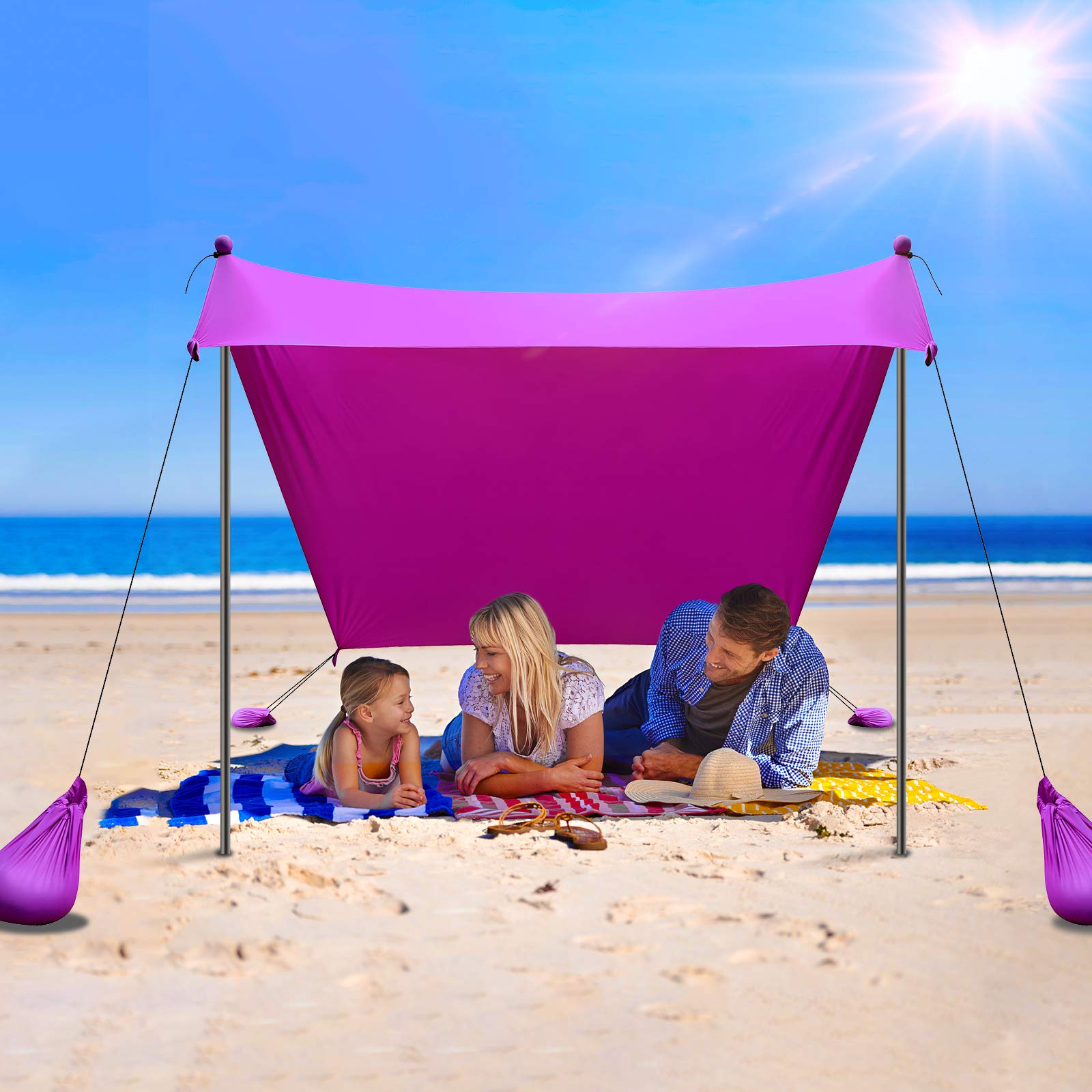 Sparklekle Pop Up Beach Tent Sun Shelter UPF50+ Outdoor Canopy Sunshade for Camping Fishing Backyard or Picnics (Violet, 7x7 ft)