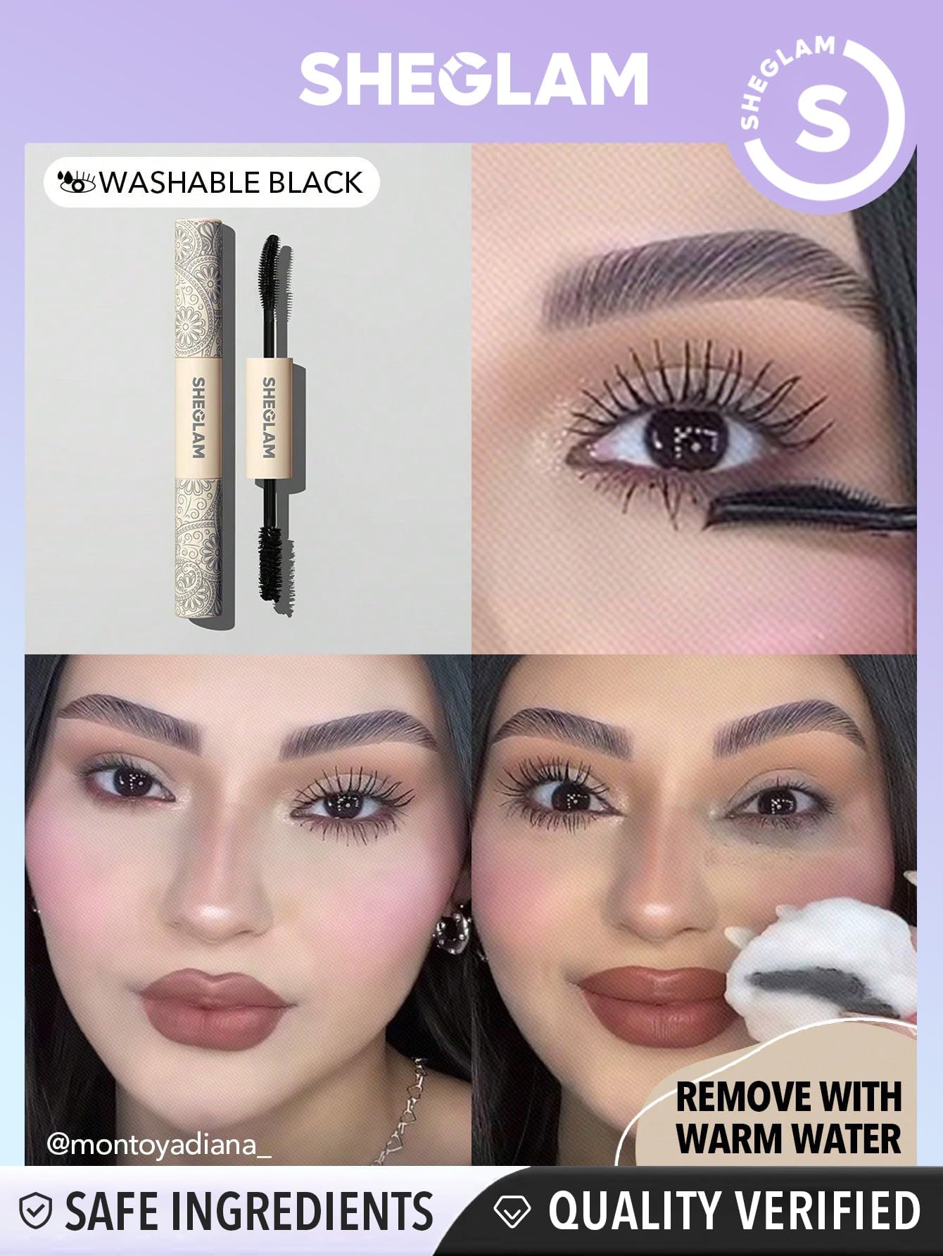 SHEGLAM 2 In 1 Black Volume and Length Washable Mascara Long Lasting Dual-Ended Tubing Eye Makeup